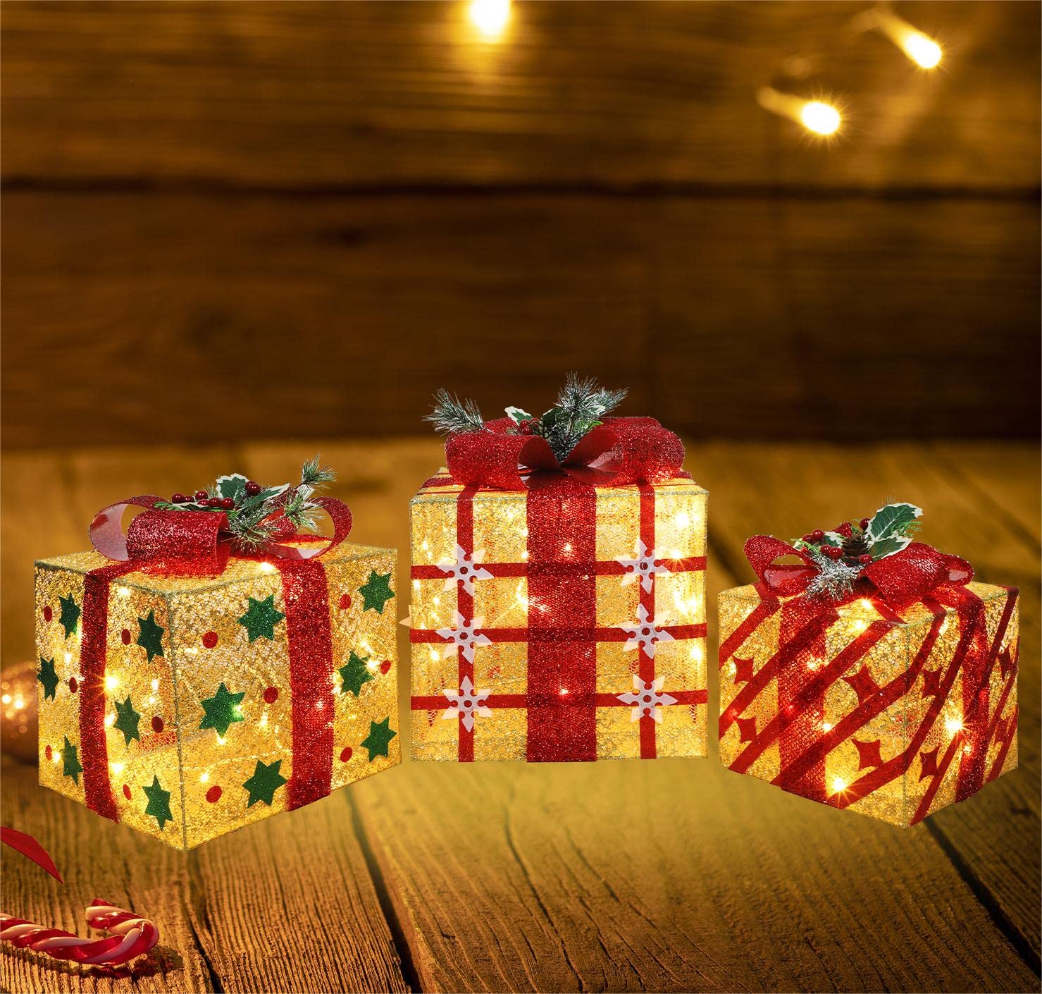 GLOWNOVA [Ultra-Large 15"x13"x10.5" Christmas Set of 3 Lighted Gift ...