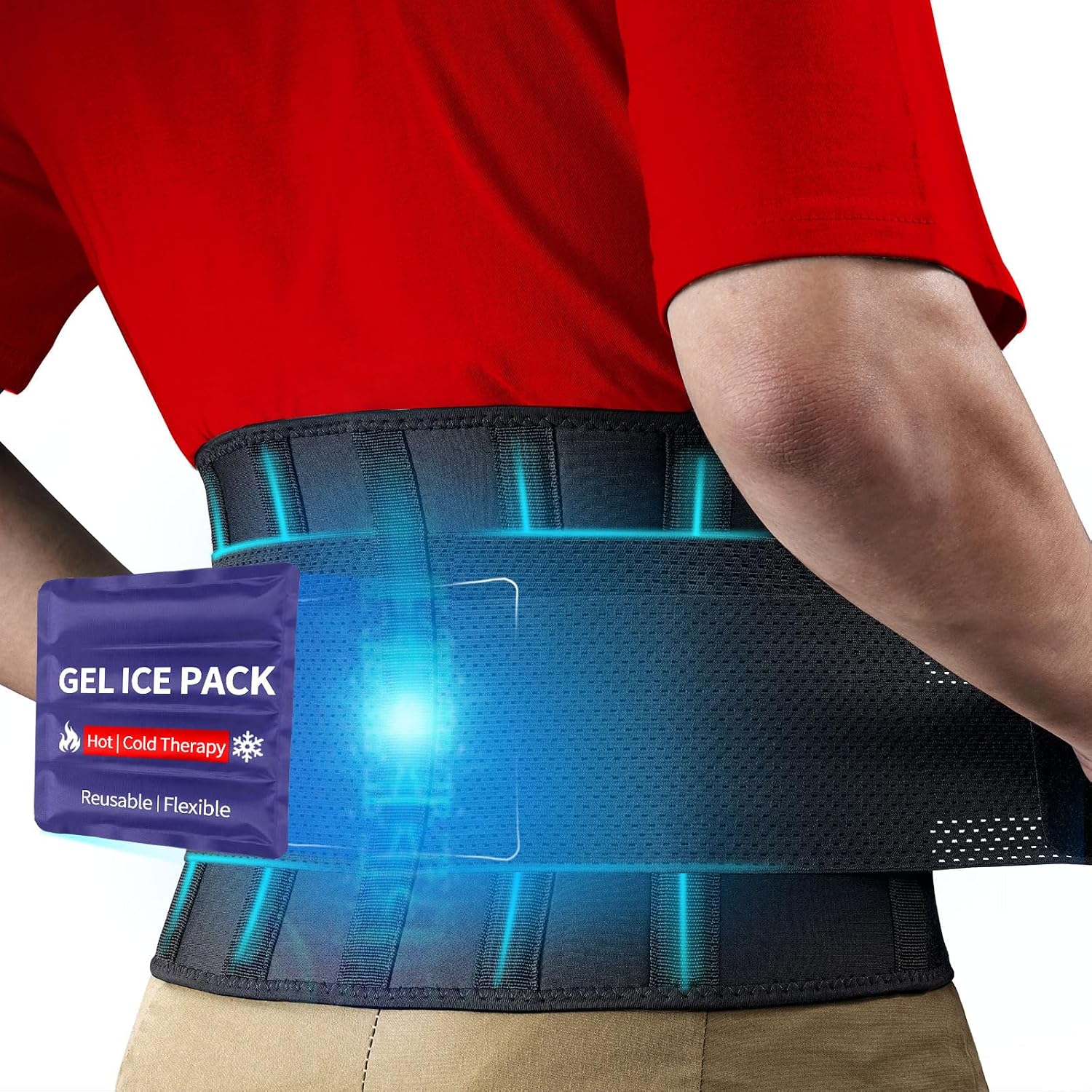 Amazon.com: FEATOL Gel Pack Back Brace,Lumbar Support for Back Pain ...