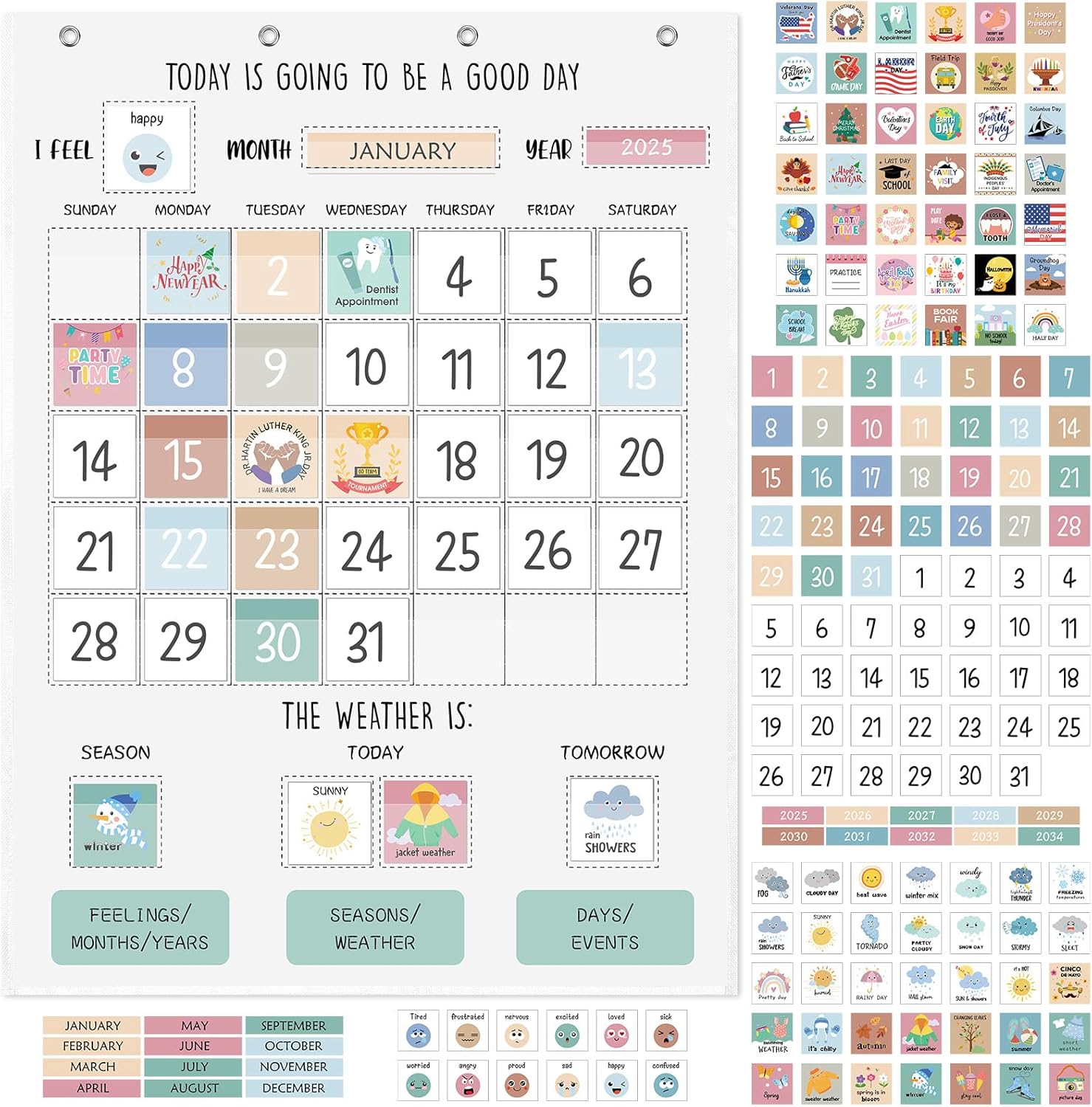 Amazon.com: Trandraft Calendar Pocket Chart with 188 Cards - Monthly ...