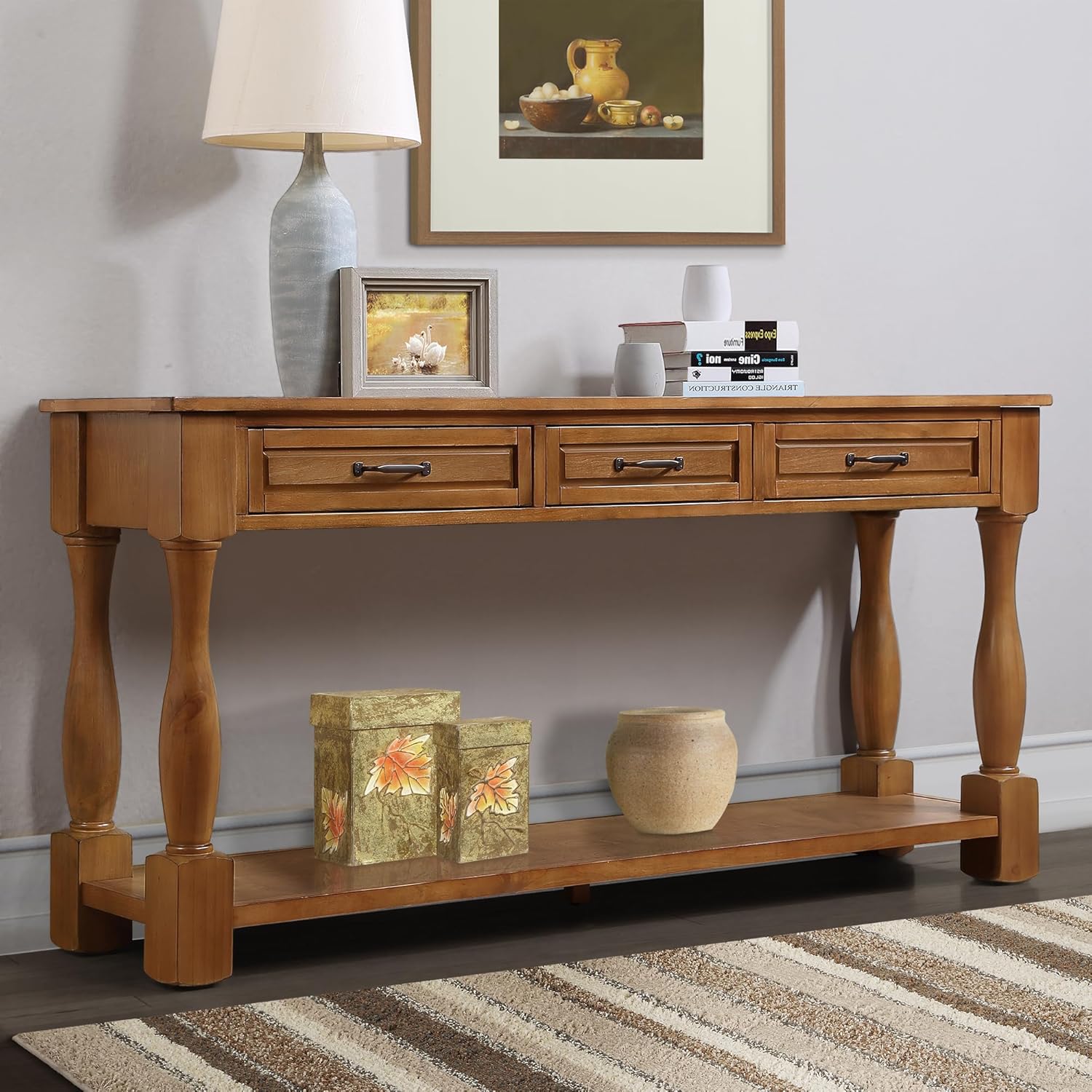 Merax 63 inch Long Wood Console Table with 3 Drawers and 1 Bottom Shelf ...