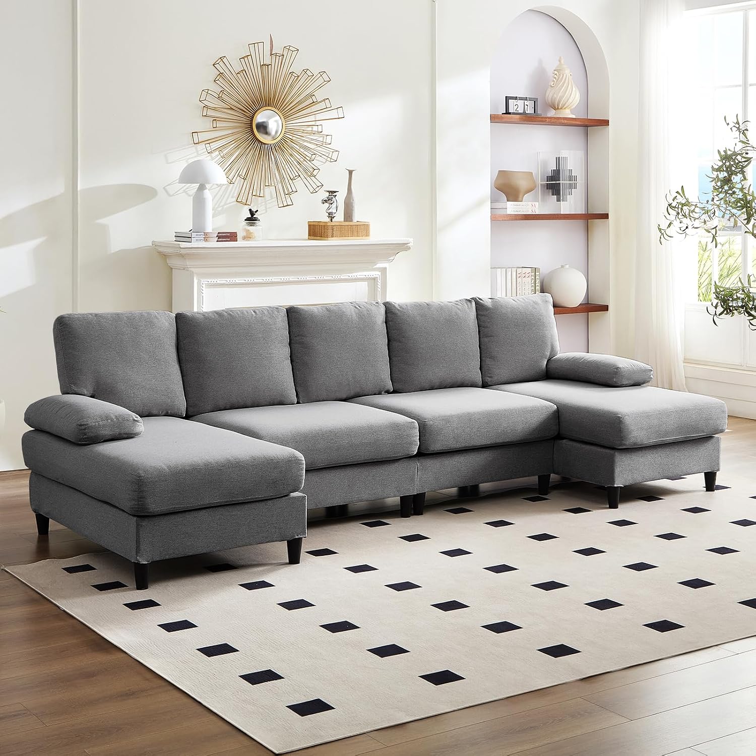 Amazon.com: PUREMIND 112" U-Shaped Sofa, Upholstered Sectional Couch ...