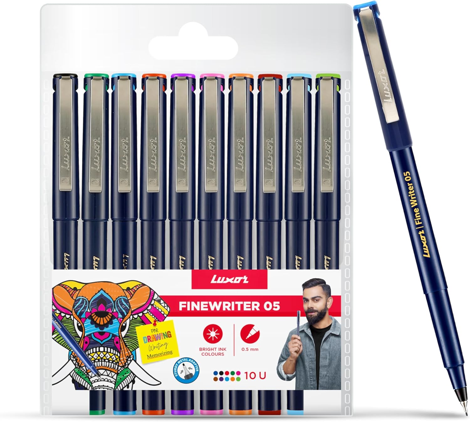 Luxor Finewriter 05 | Assorted Colour | Pack 0f 10 | Perfect for School ...
