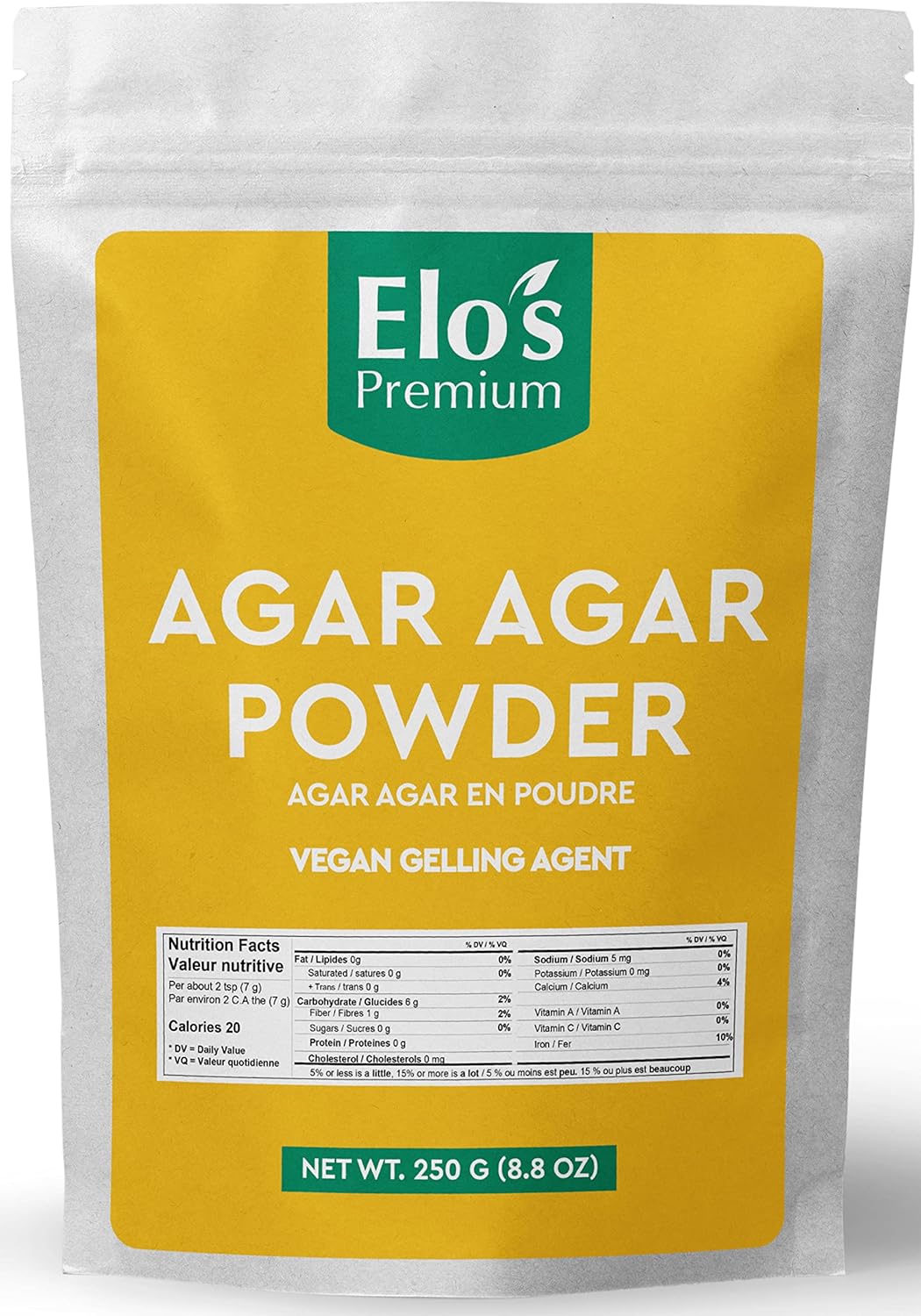 Agar Agar Powder by Elo’s Premium (250 g) Packaged in Canada, Vegan ...