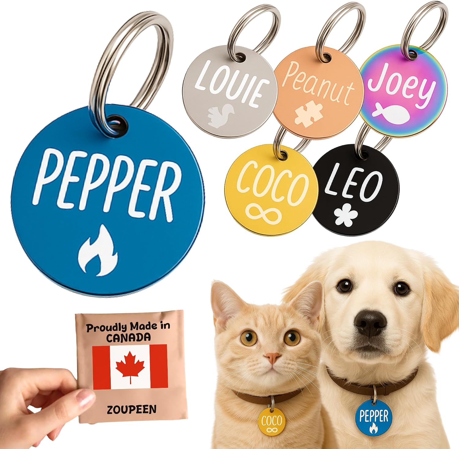 ZOUPEEN Custom Cat ID Tags – Personalized Stainless Steel Pet Tags for ...