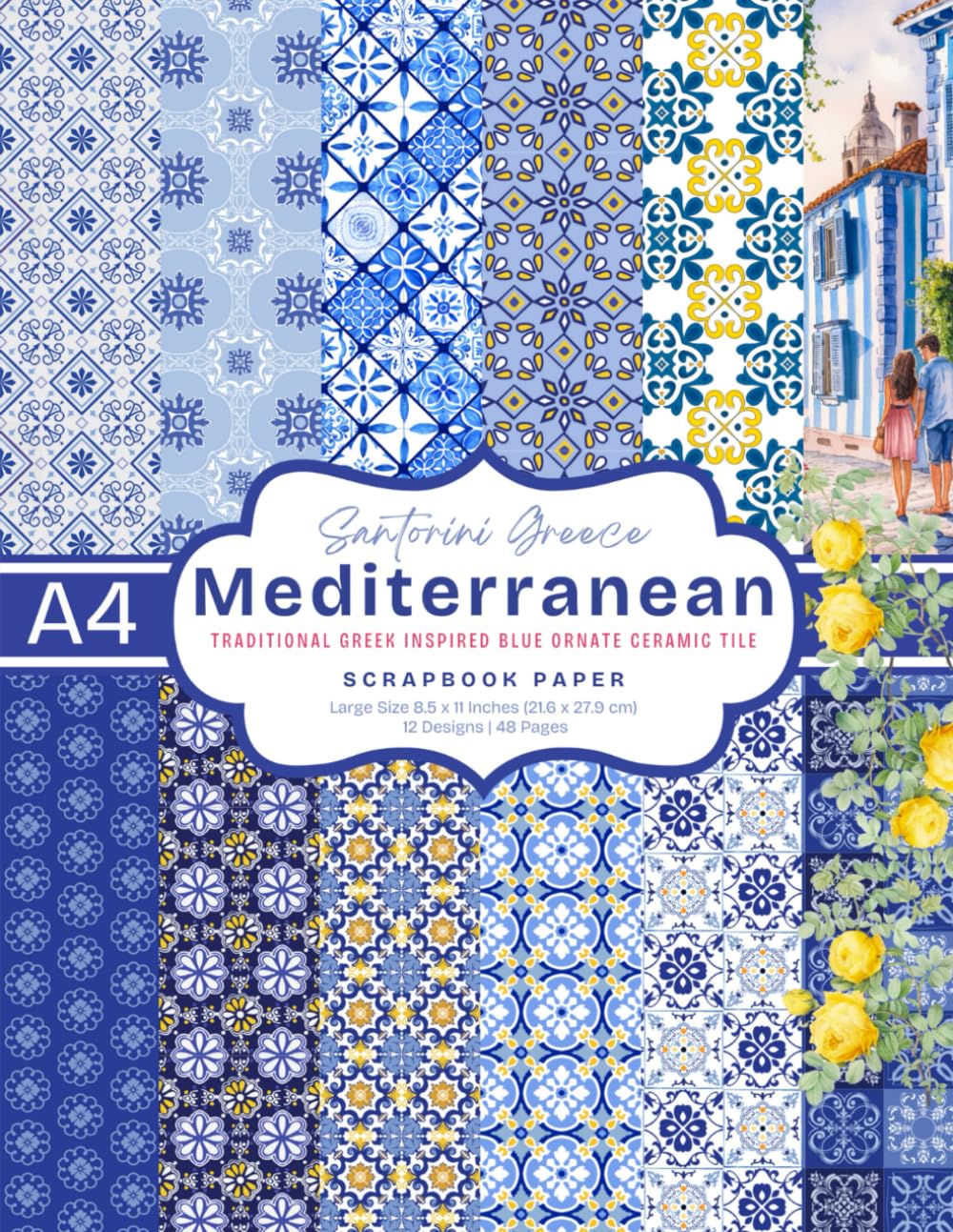 Santorini Greece Scrapbook Paper: Collection of 24 Sheets Blue Tile ...