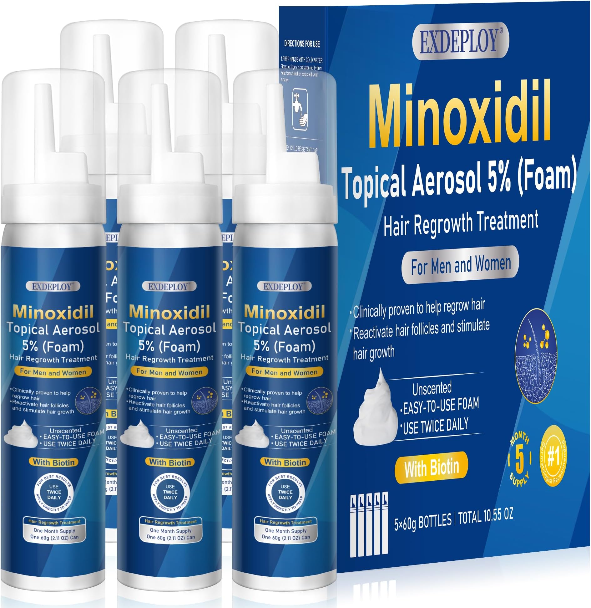 Amazon.com : 5% minoxidil foam for men-5pack， Infused with Biotin, Hair ...