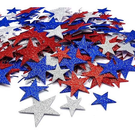 Amazon.com: Tongcloud 150pcs Patriotic Glitter Star Foam Glitter Star ...