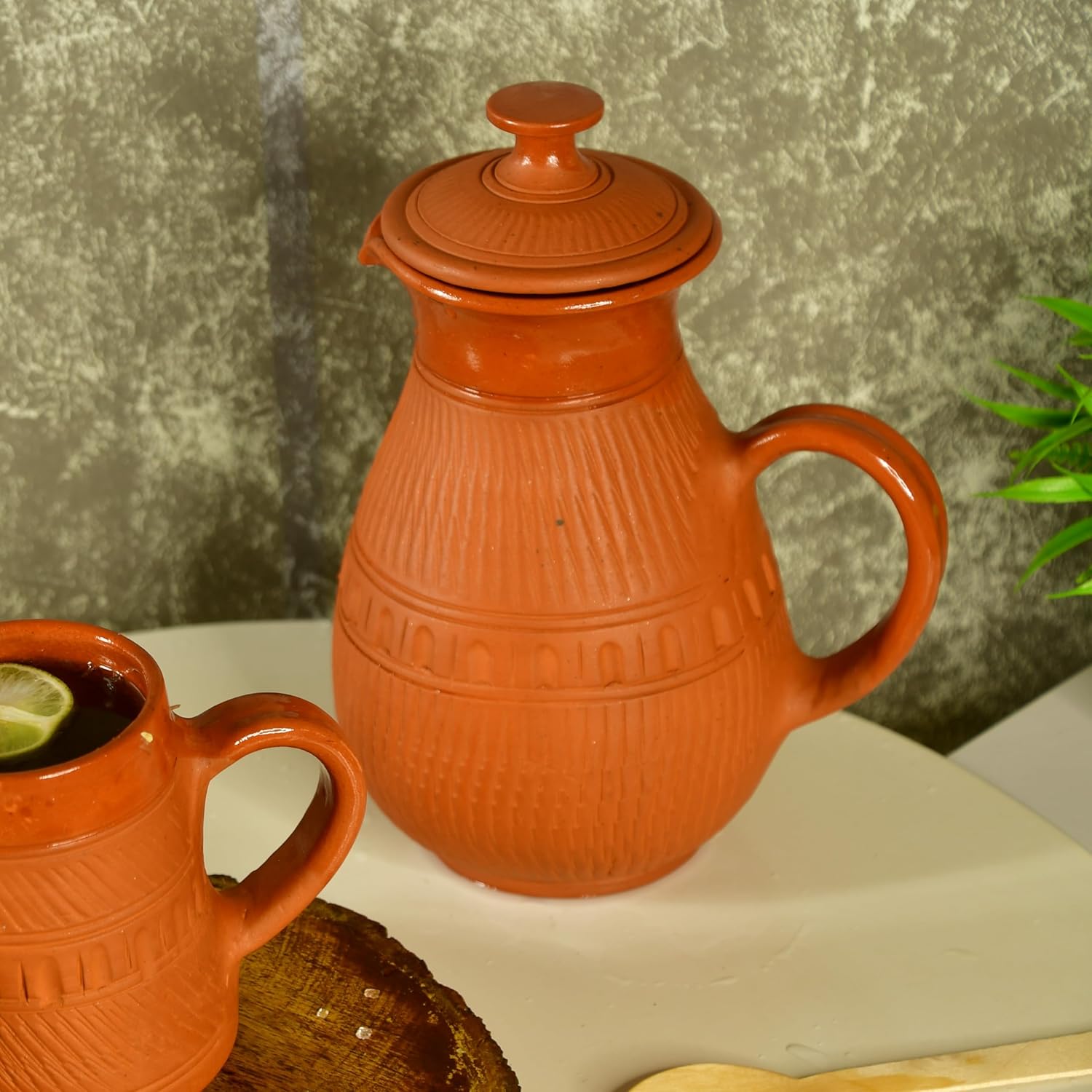SOWPEACE Handcrafted Terracotta Water Jug for Kitchen and Dining ...