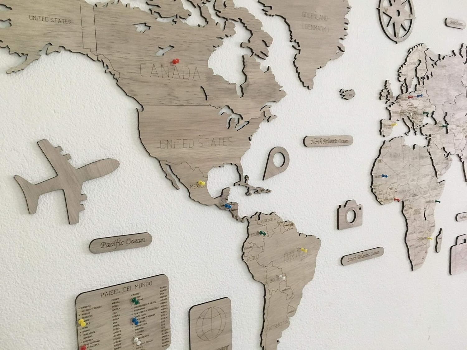 Gift Mexico – Mapa de viaje mundial de madera para decoración de pared ...