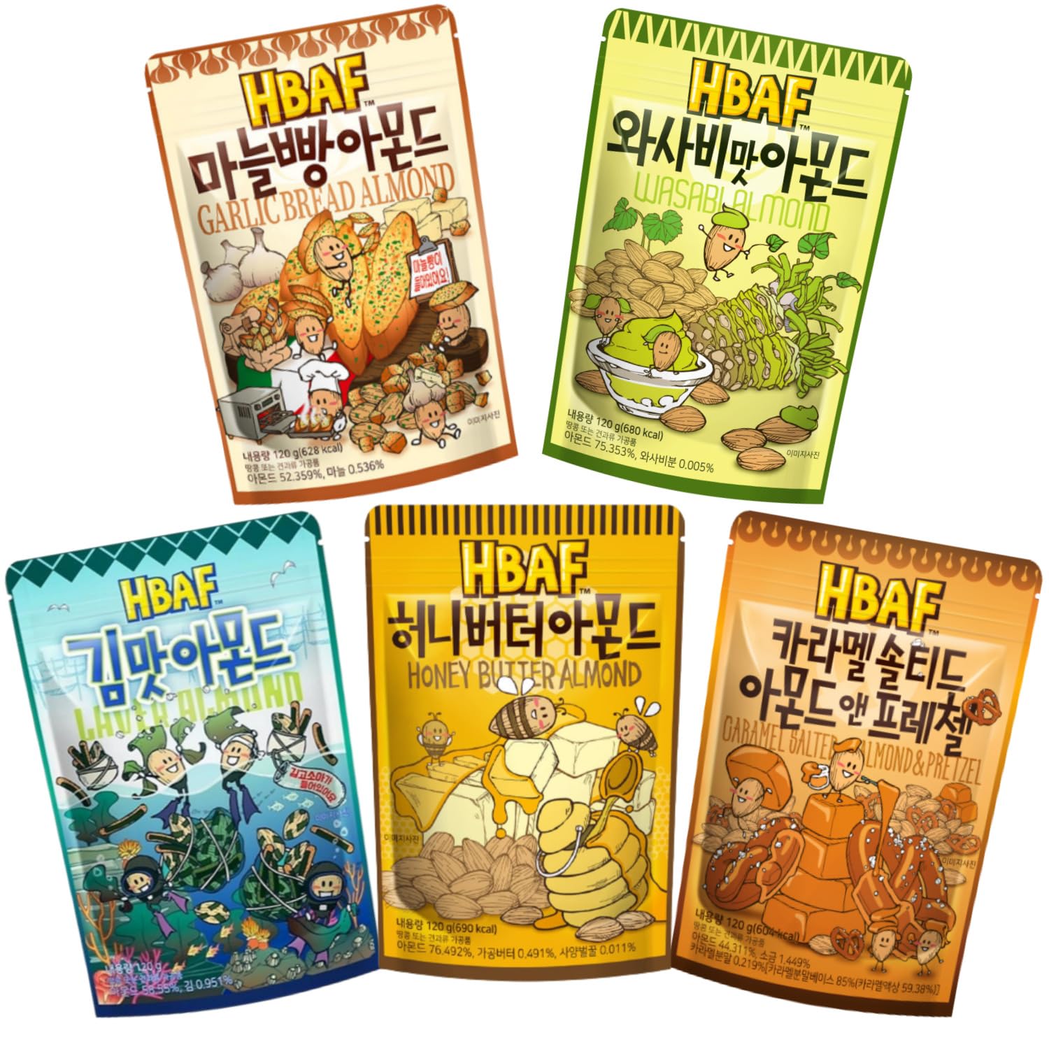 Amazon.com : [Official Gilim HBAF] 5 Flavors Almonds Garlic Bread 120g ...