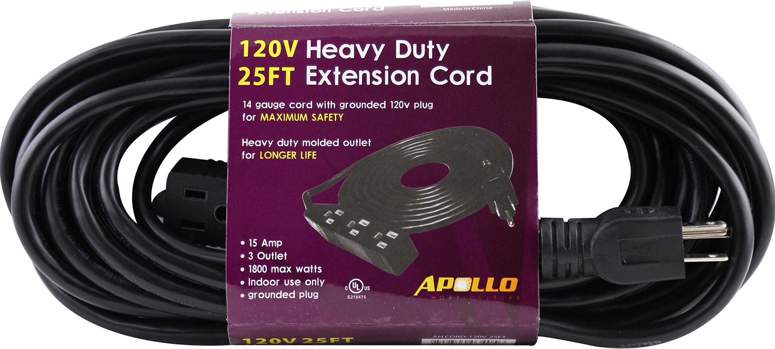 Buy Apollo Horticulture 14 Gauge 120V Heavy Duty 25ft Extension Cord ...
