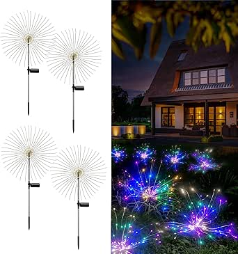 Galavasen Solar Fireworks Lights for Outside, 150LED 8 Modes Fireworks ...