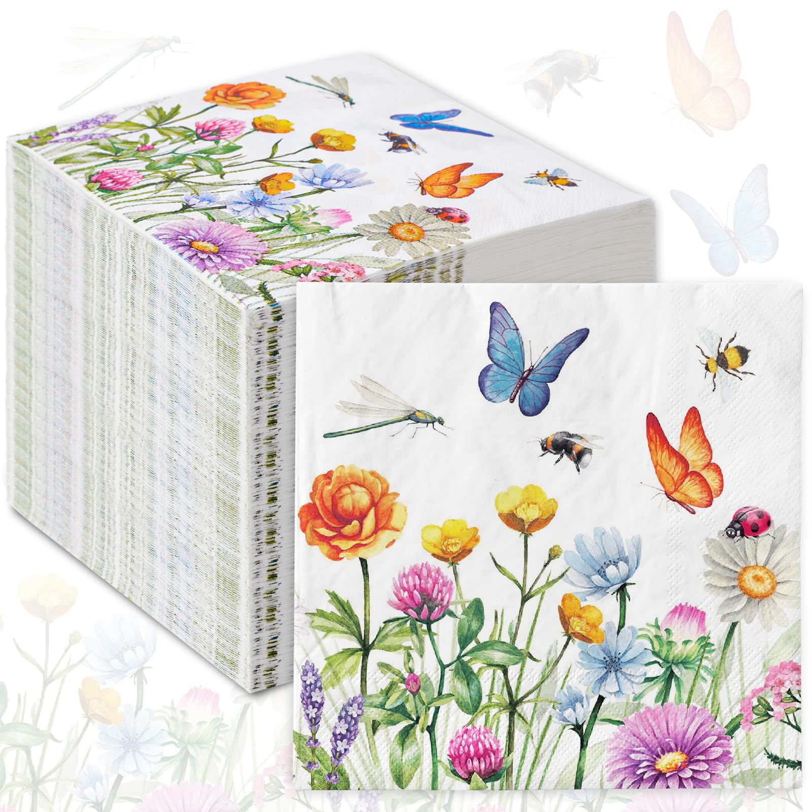 Amazon.com: AnyDesign 80Pcs Spring Floral Butterfly Luncheon Napkins ...