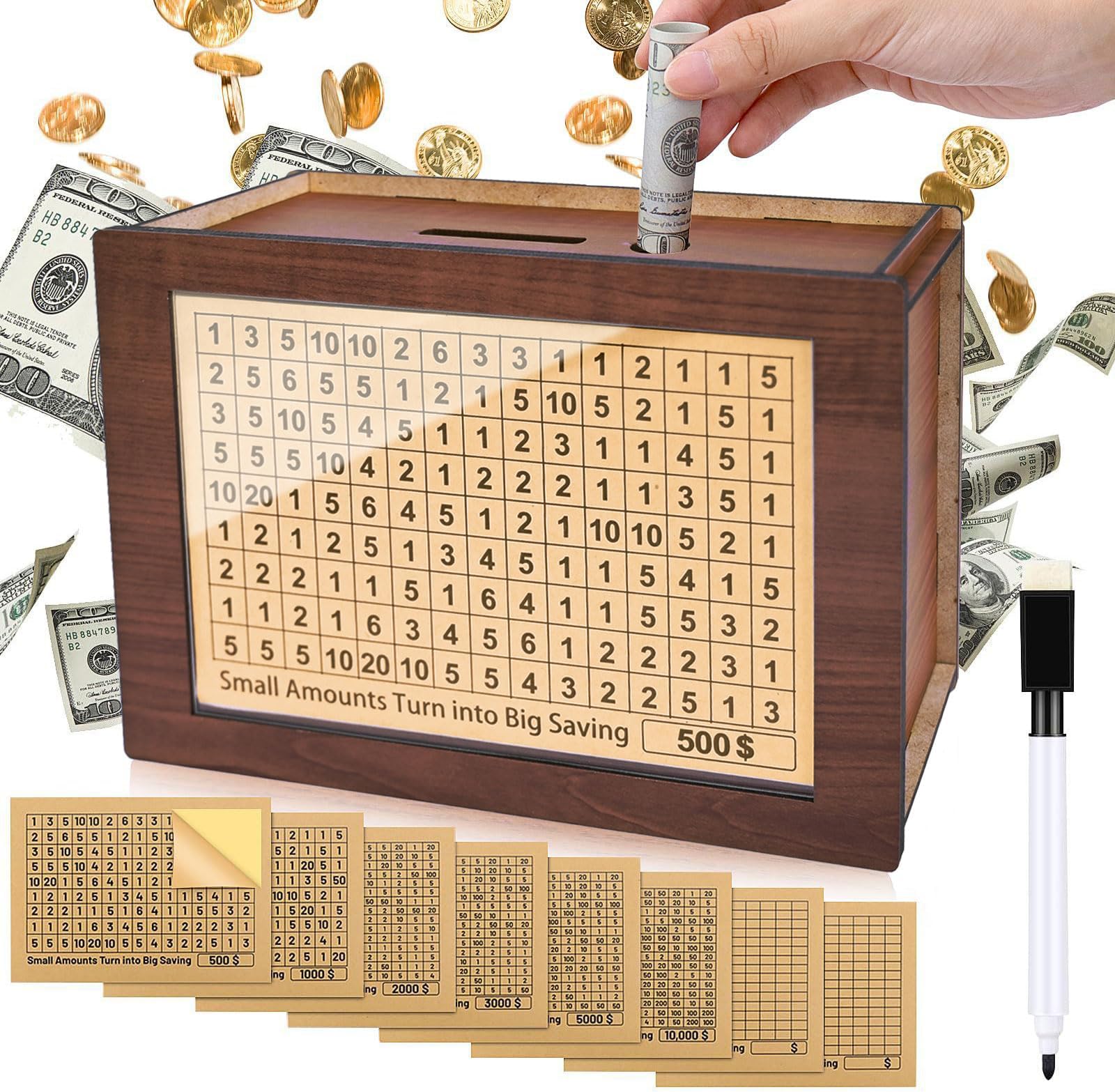 Amazon.com: KAXANPI Cash Vault Wooden Savings Box, Reusable Money Saver ...