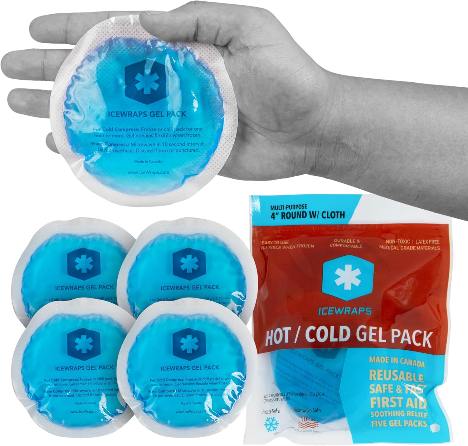Amazon.com: ICEWRAPS Round Hot and Cold Gel Ice Packs Reusable with ...