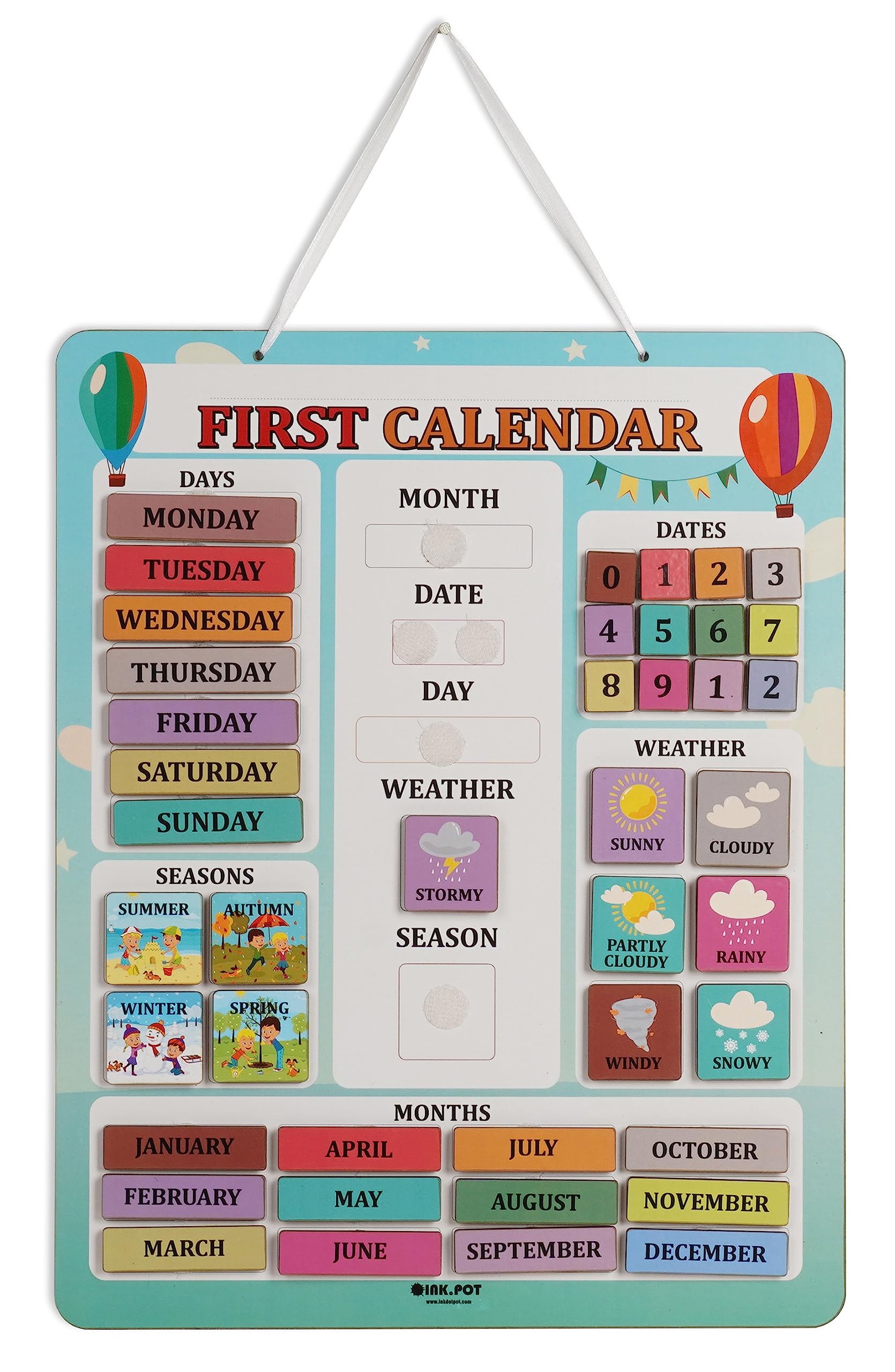 Amazon.com: Inkdotpot My First Calendar Board For Kids, Preschool Wall ...