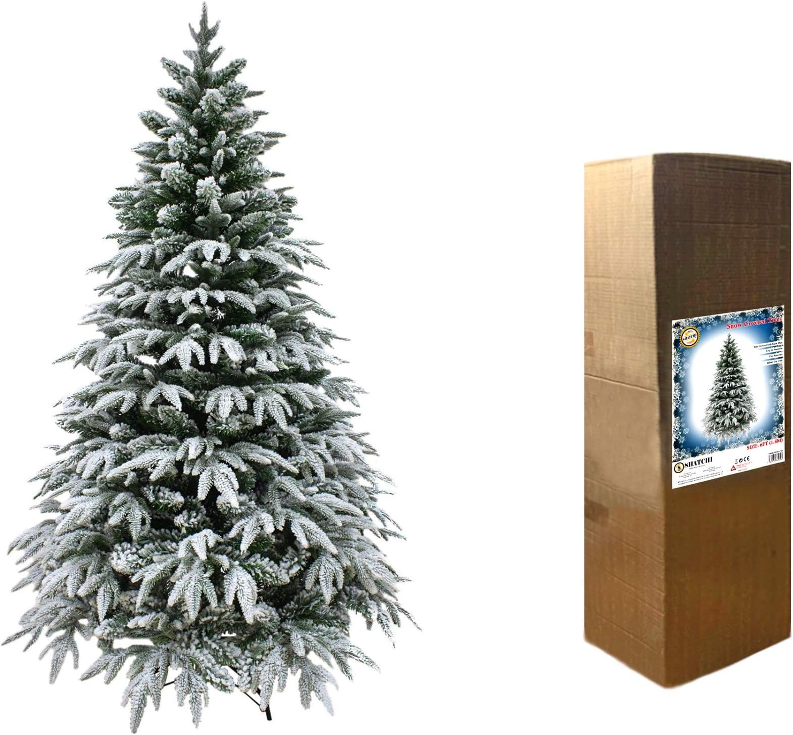 7ft Luxury Snow Tipped Christmas Tree Artificial Pine Indoor Xmas ...