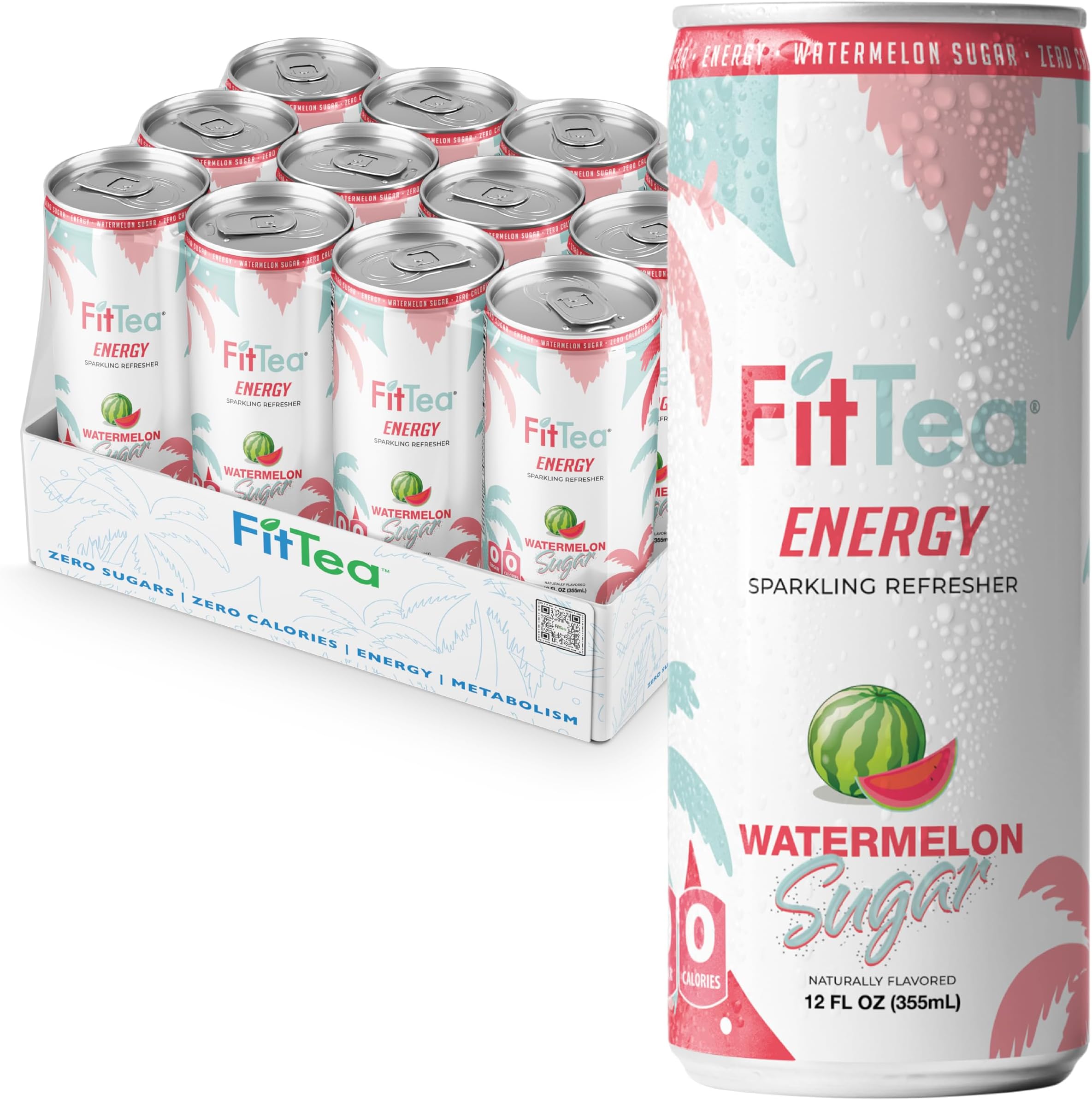 Amazon.com : FitTea Healthy Energy Drink 12 Fl Oz - Watermelon Sugar ...