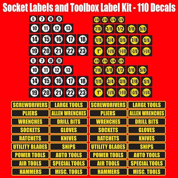 Amazon.com: Socket Labels and Tool Box Labels Combo Decal kit. Organize ...