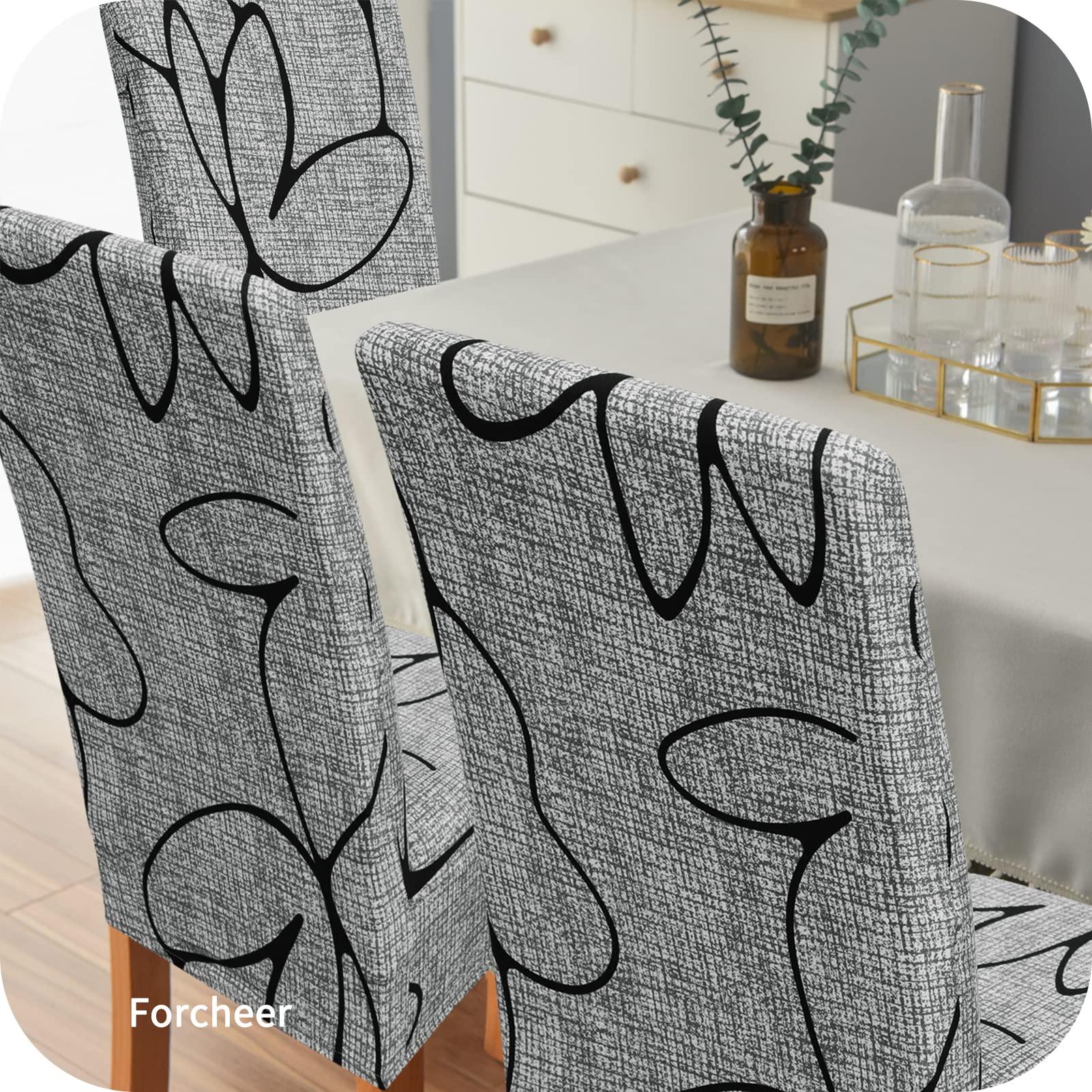 FORCHEER Stretch Chair Covers for Dining Room Set of 6,Printed ...