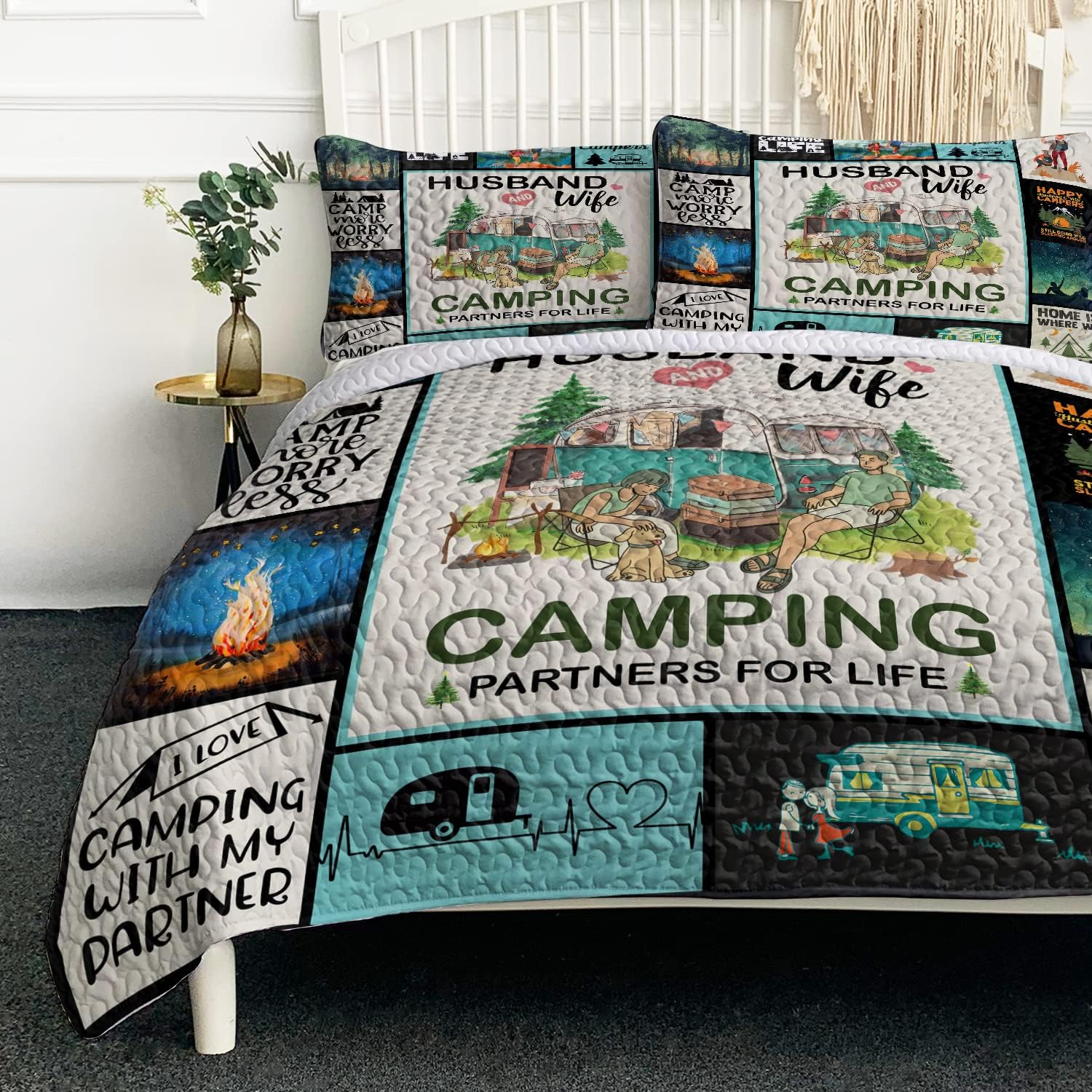 Amazon.com: BlessLiving Husband and Wife Funny Camping Quilt Set Camper ...