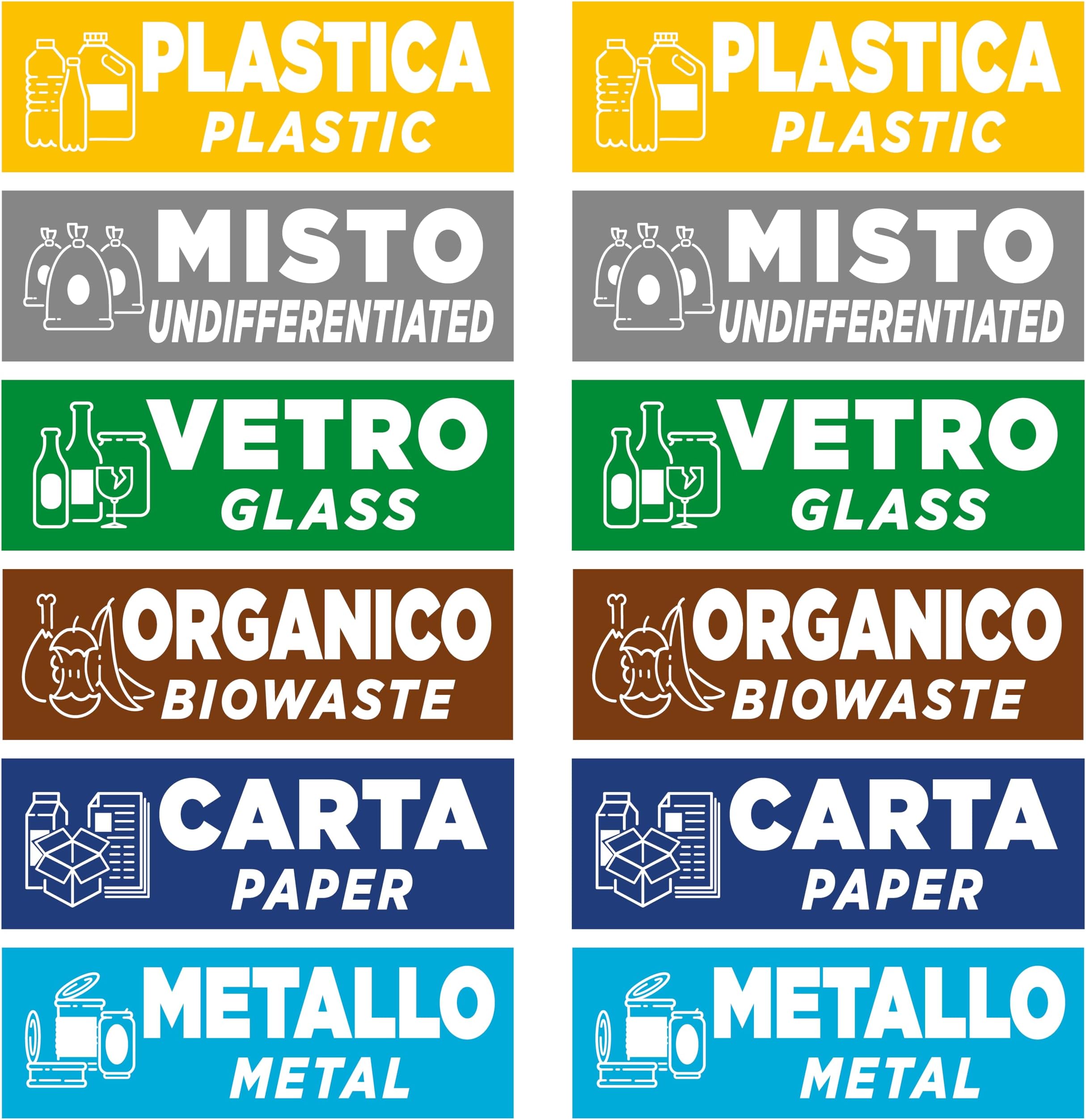 6 Adesivi per Raccolta Differenziata GRANDI XL | Formato cm 15x21 ...