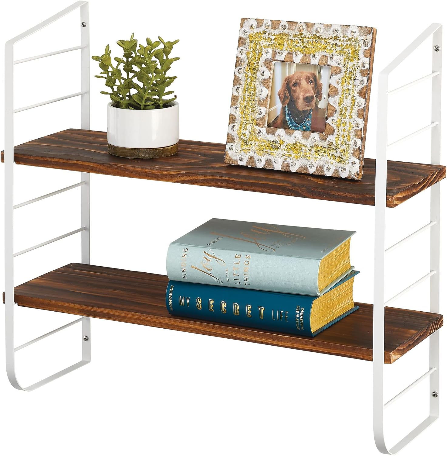 Amazon.com: mDesign 2-Tiered Floating Shelf – Long Bookshelf with Rust ...