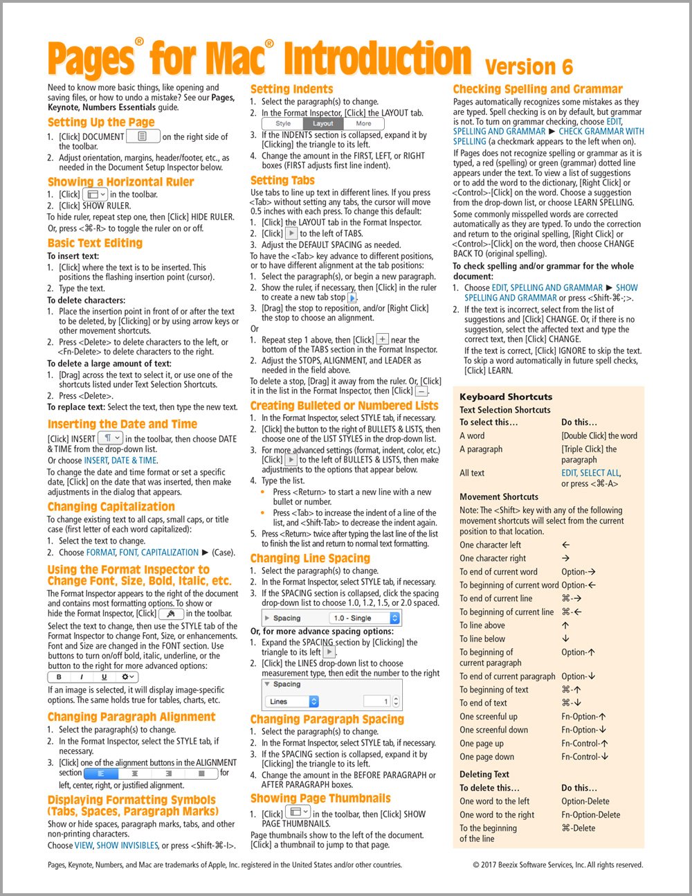 Pages for Mac Quick Reference Guide, version 6 Introduction (Cheat Sheet of Instructions, Tips ...