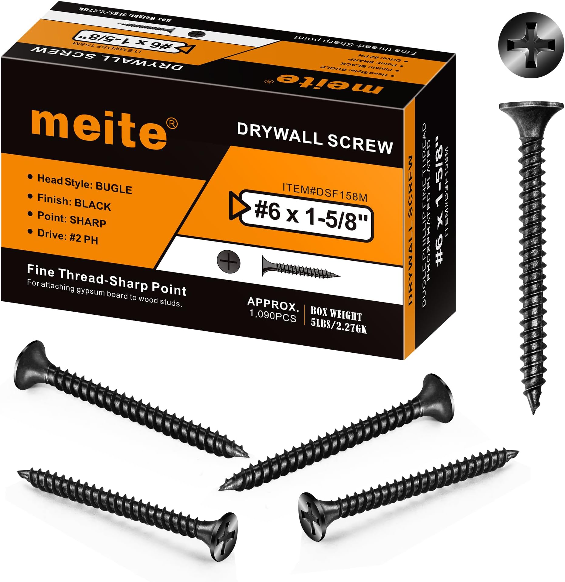 Amazon.com: Grip Rite 158CDWS1 1-5/8-Inch 6 Coarse Thread Drywall Screw ...