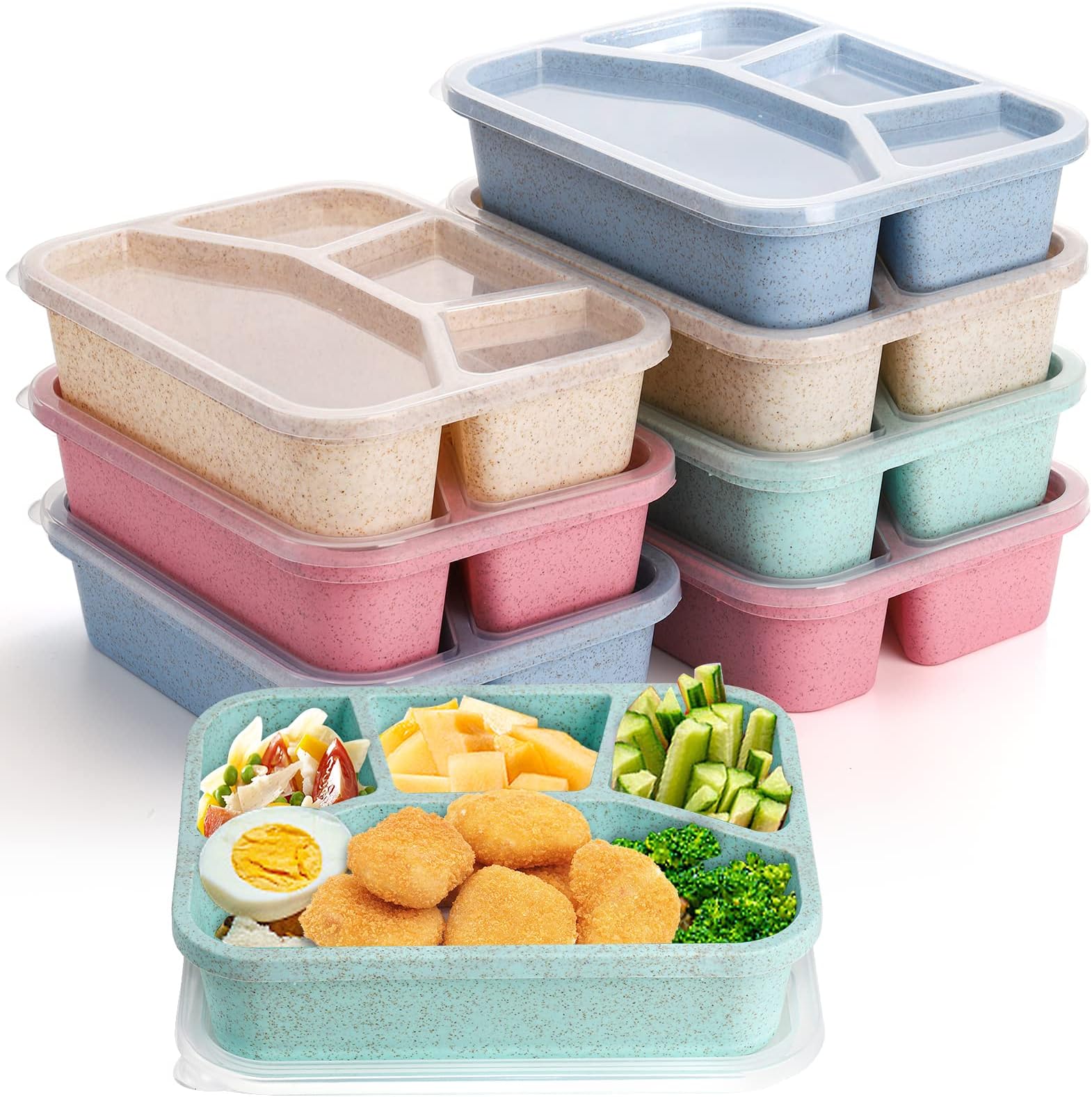 Amazon.com: Kingrol 8 Pack Plastic Bento Lunch Boxes, Meal Prep ...
