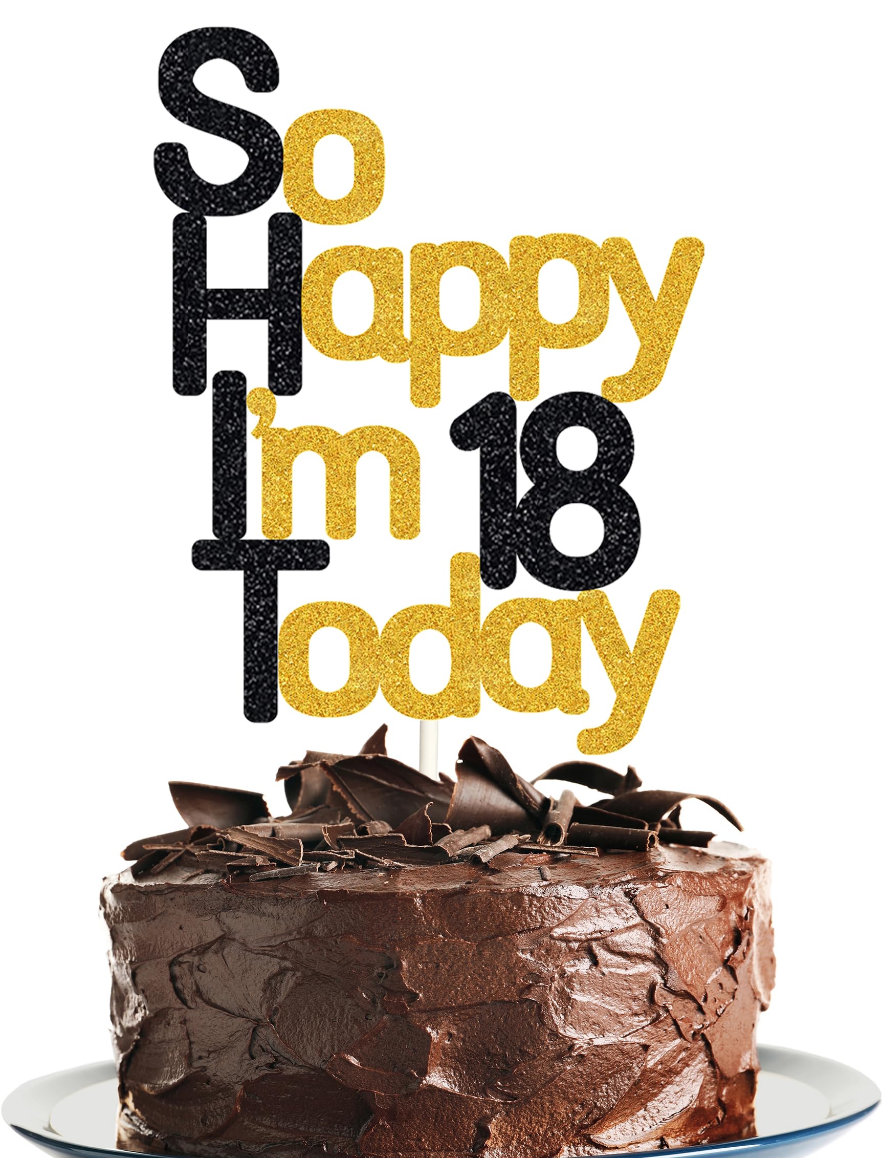 So Happy I'm 18 Today! Birthday Cake Toppers-Black Glitter, Eighteen ...