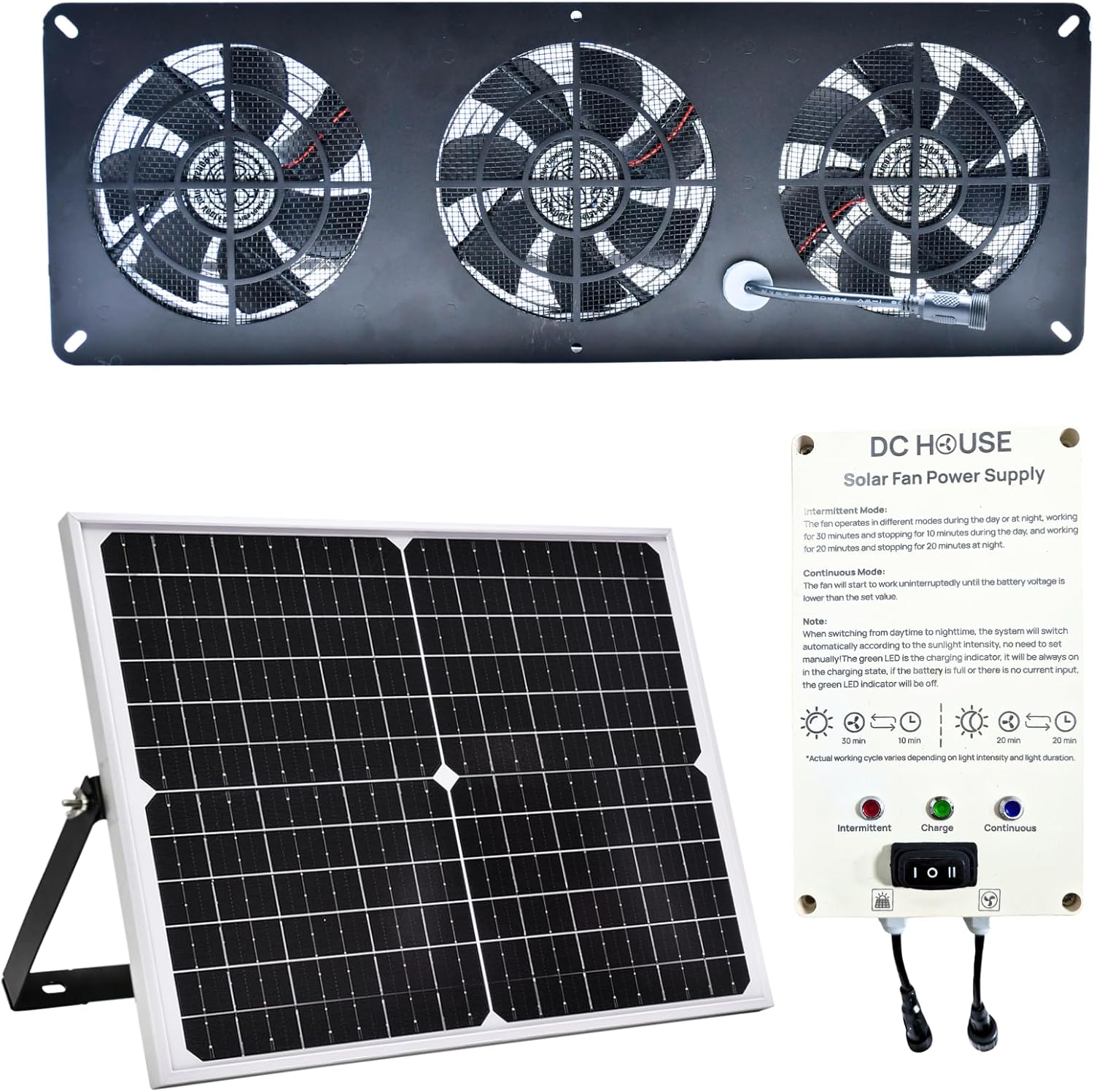 Amazon.com: DC HOUSE 25W Solar Powered Fan 3 Fan Kit 12000mAh Lithium ...