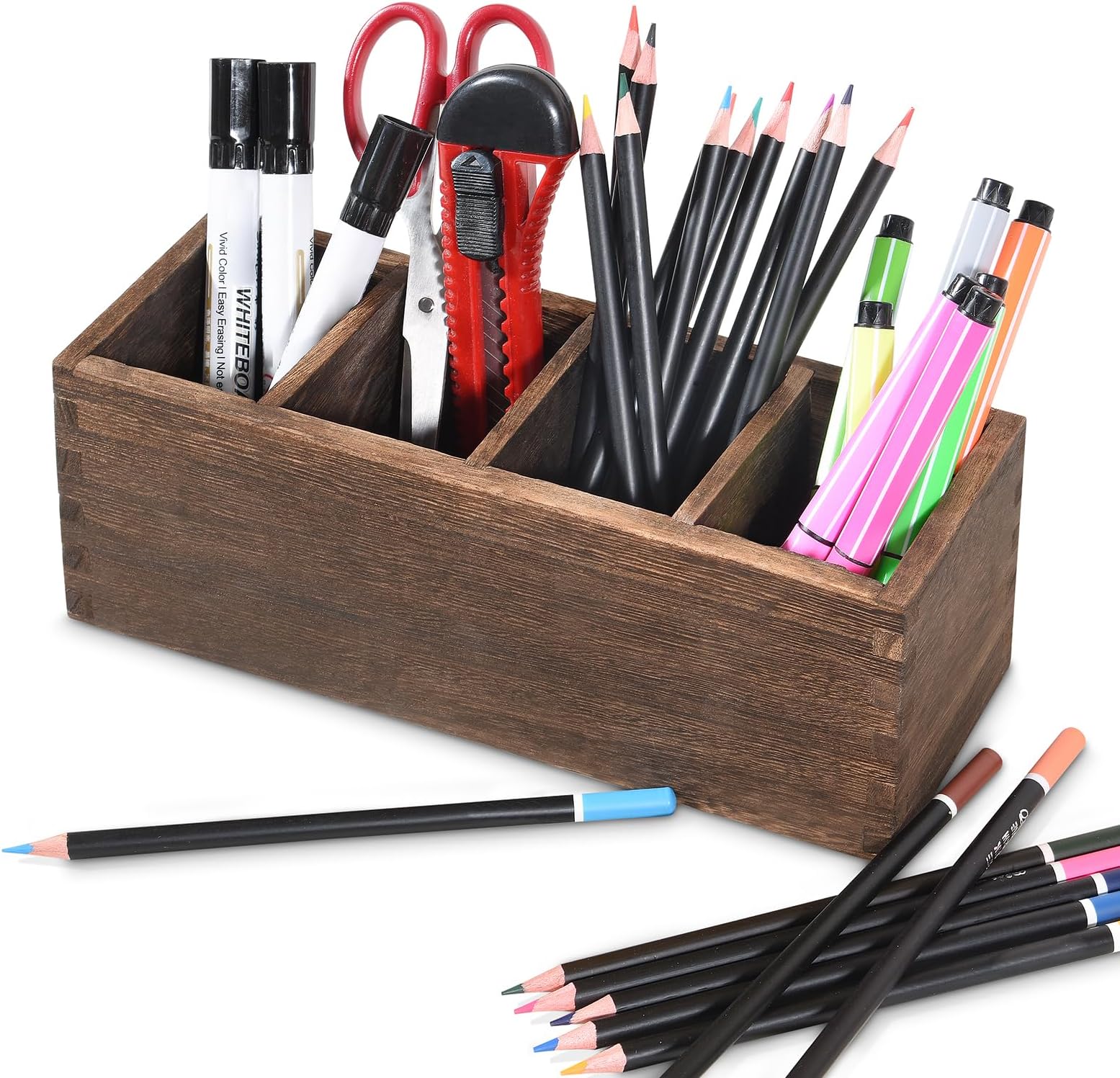 Amazon.com : VHOB LeYin Wood Pencil Holder for Desk,Desktop Pen Pencil ...