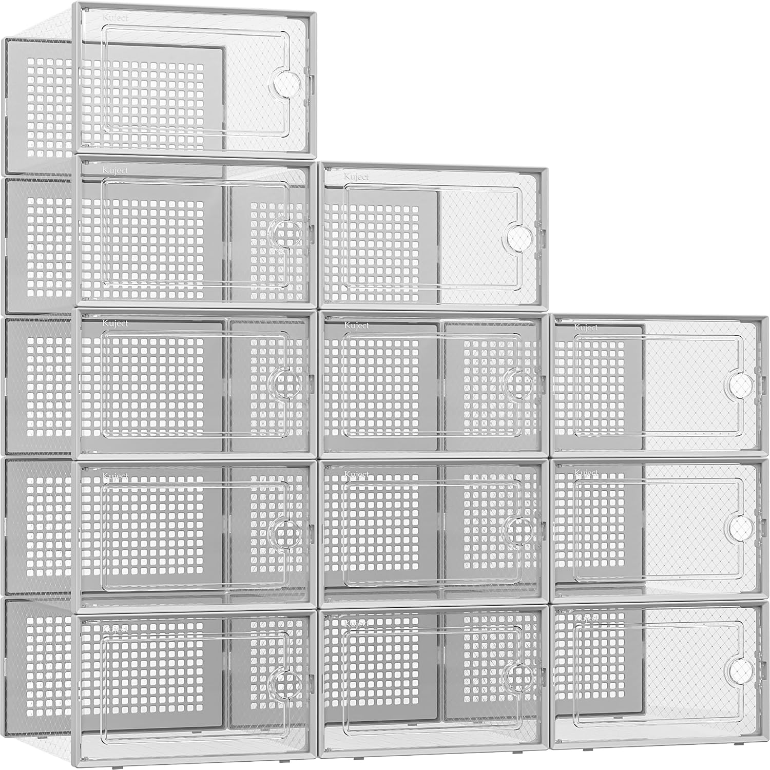 Kuject X-Large Shoe Storage Boxes Organizers Clear Plastic Stackable 12 ...