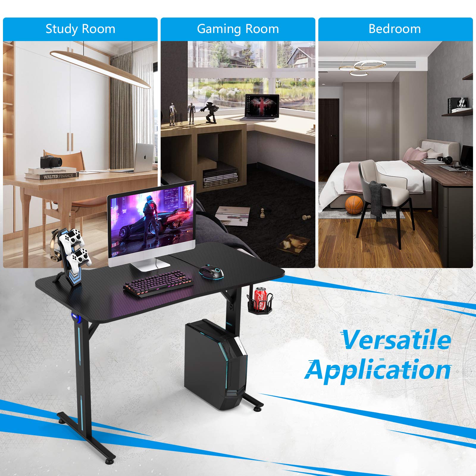 Tangkula Gaming Desk, T-Shaped Computer Desk w/Game Controller Stand ...