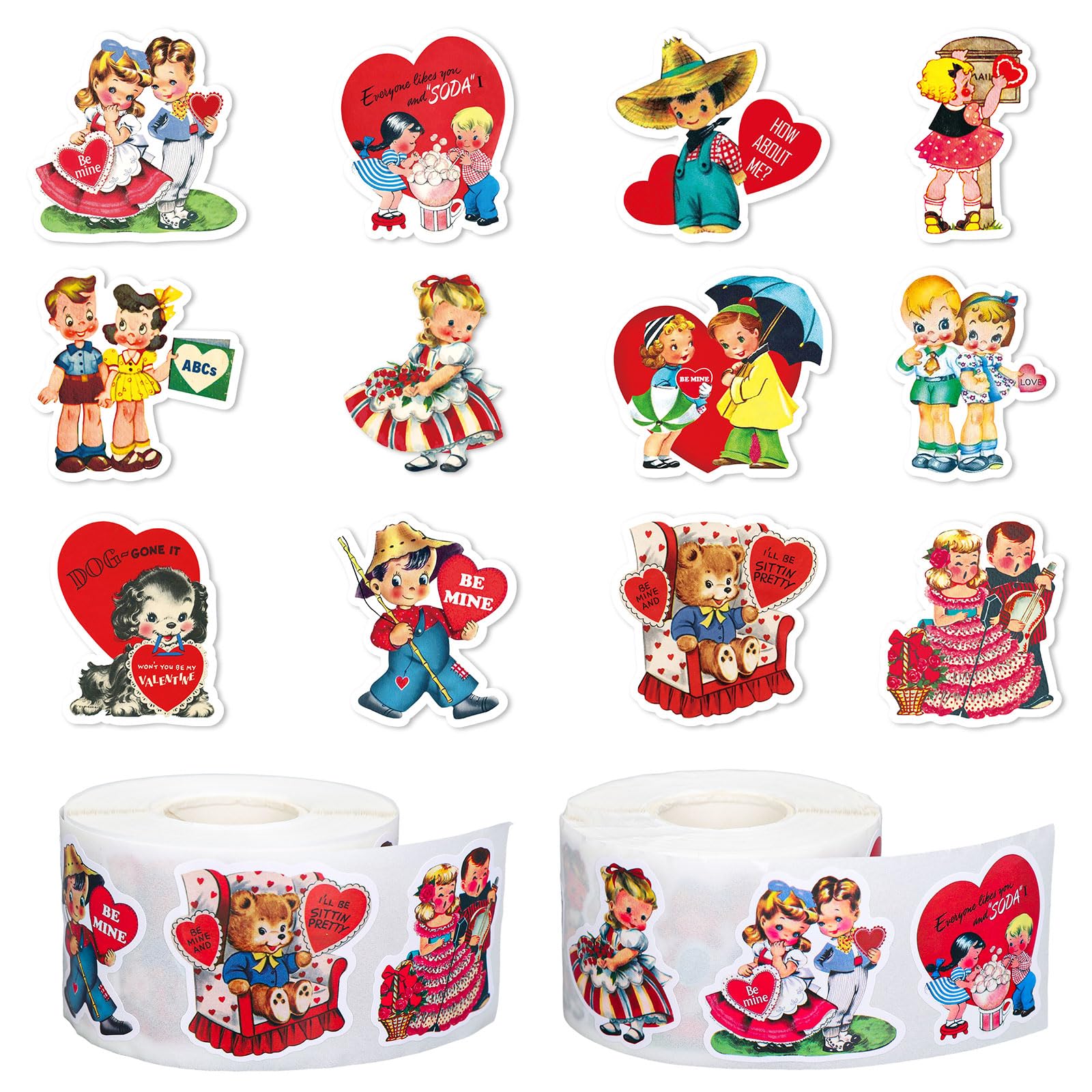 Amazon.com: Whaline 1000Pcs Vintage Valentine's Day Stickers Roll Retro ...