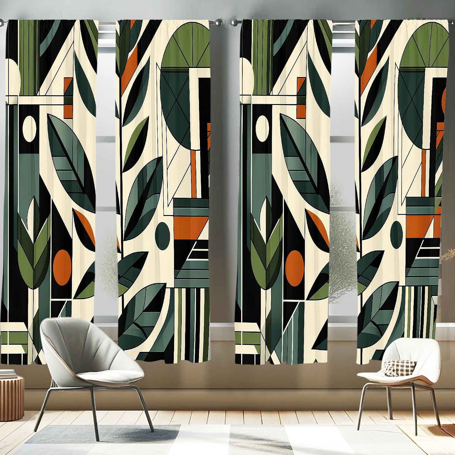 Amazon.com: Ambesonne Mid Century Modern Window Curtains Pack of 2 ...