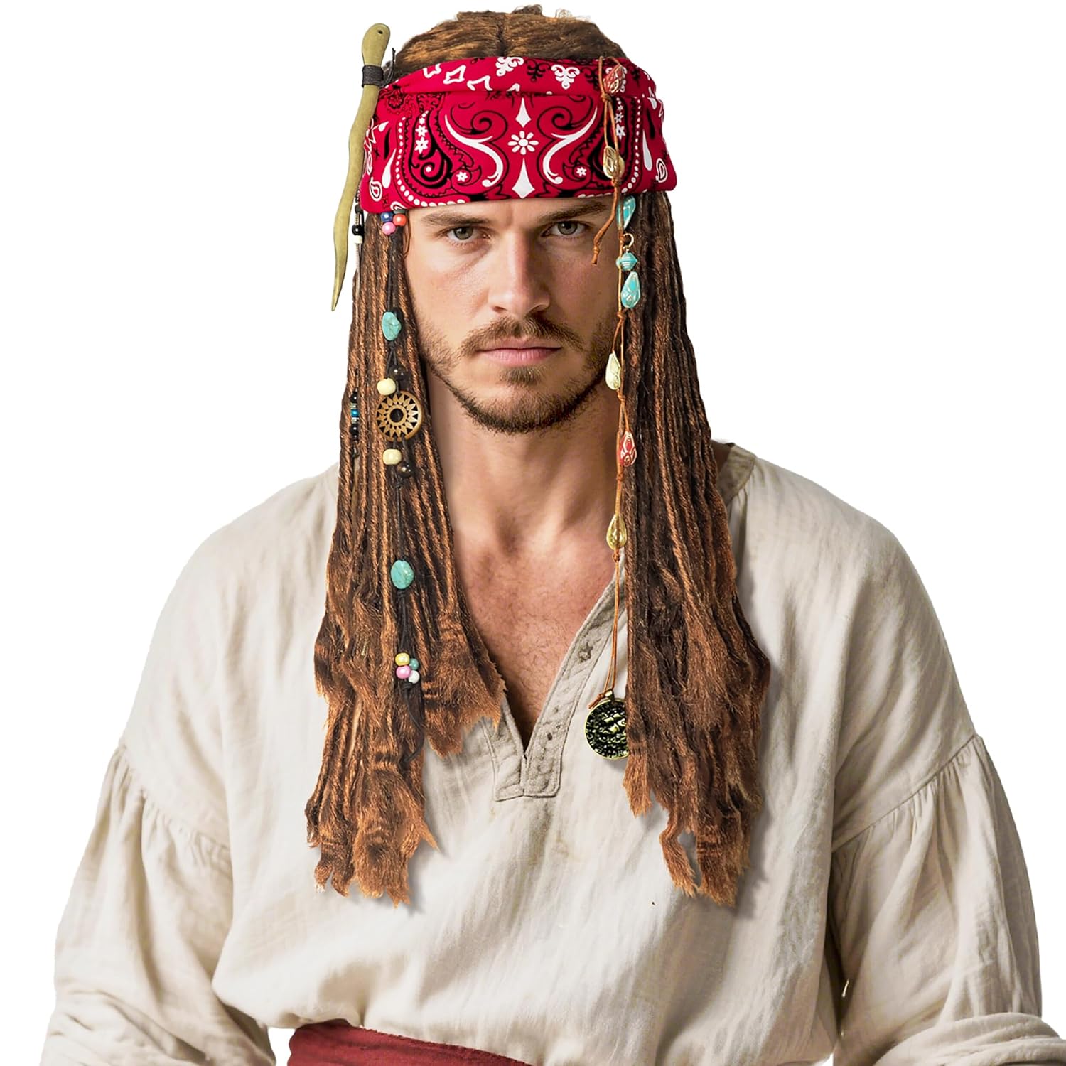 Amazon.com: DigiTizerArt Pirate Captain Costume Wig for Men Women ...