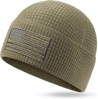 Amazon.com: OUTDOOR SHAPING Grid Fleece Beanie with American Flag ...