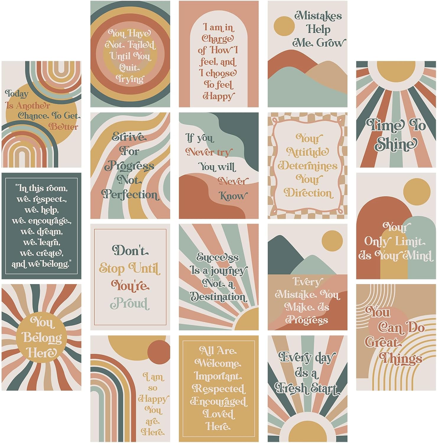 Amazon.com: Fuyoooo 20 Pcs Boho Growth Mindset Posters for Classroom ...