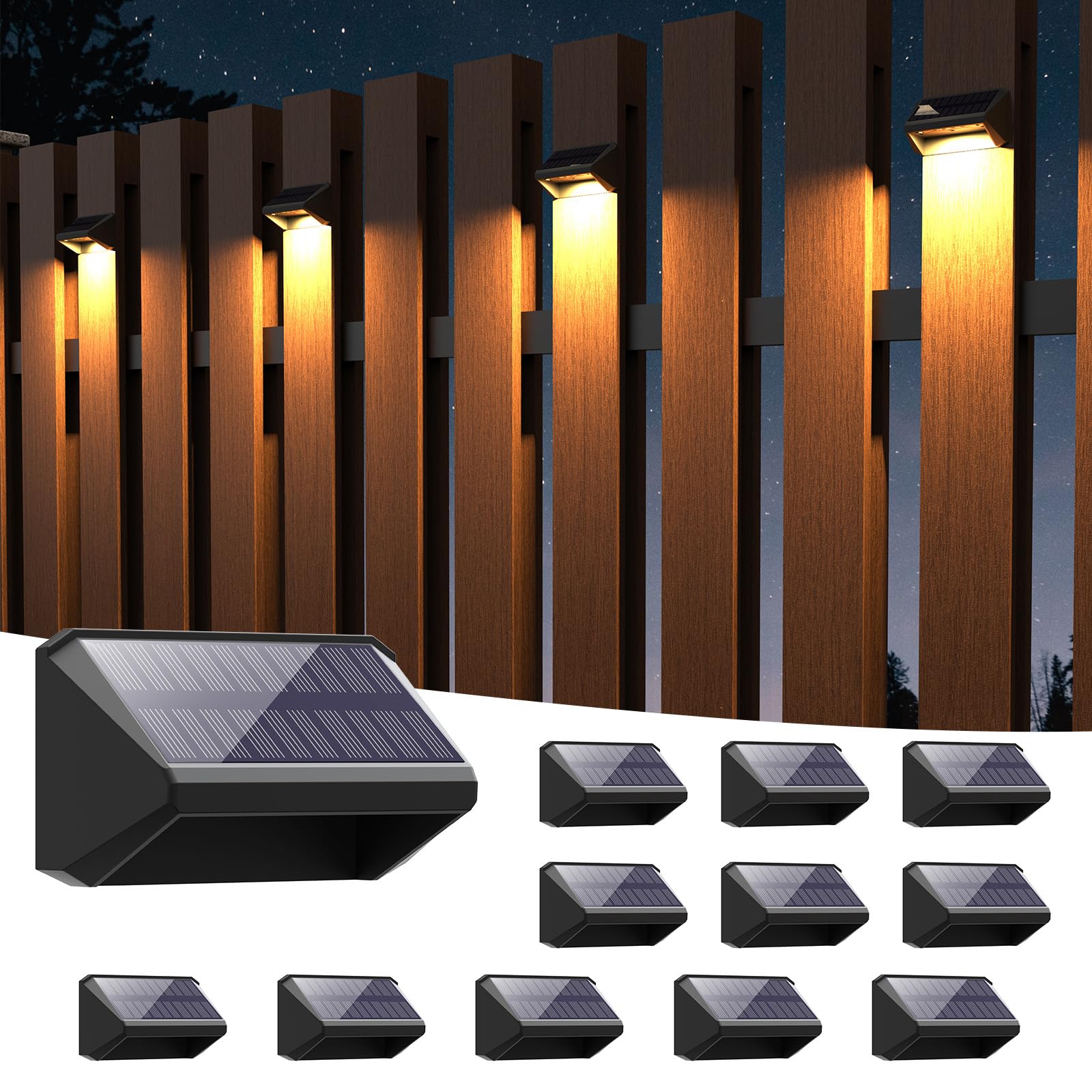 Royana RGBCW Solar Fence Lights Outdoor: Color Changing Deck Stairs ...