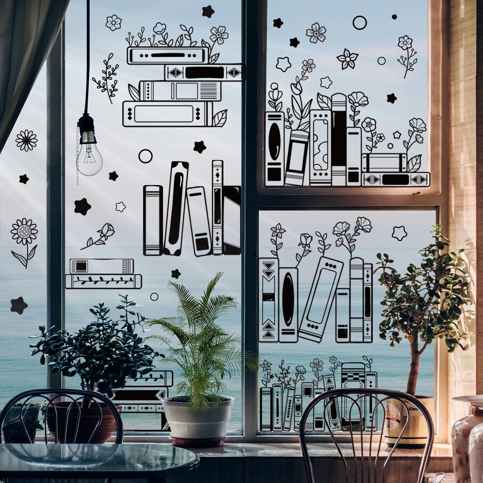 Amazon.com: PLIGREAT 6 Sheets Black Lines Books Window Clings Removable ...