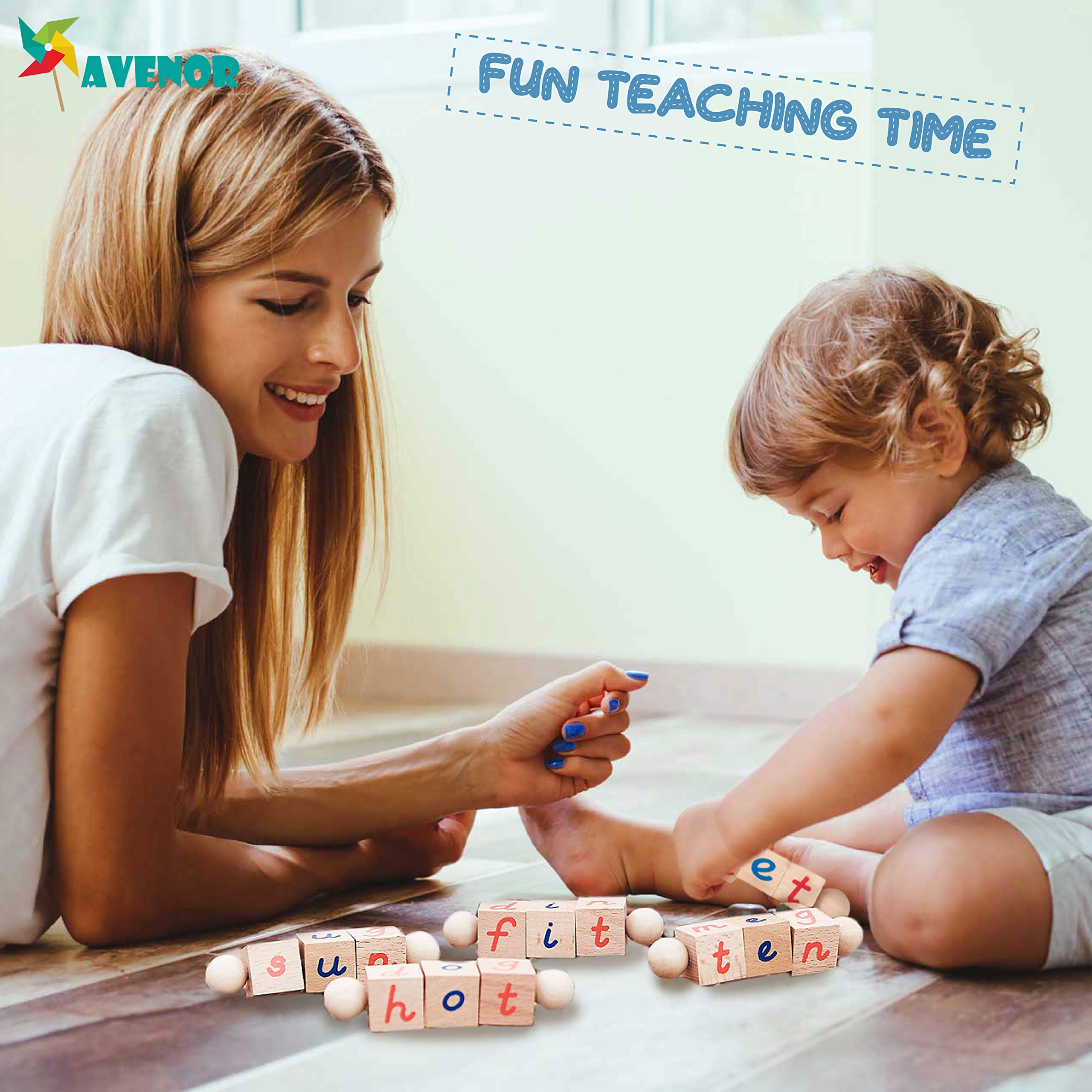 Avenor Wooden Reading Blocks | 5 Set of Fun Montessori Toys for ...