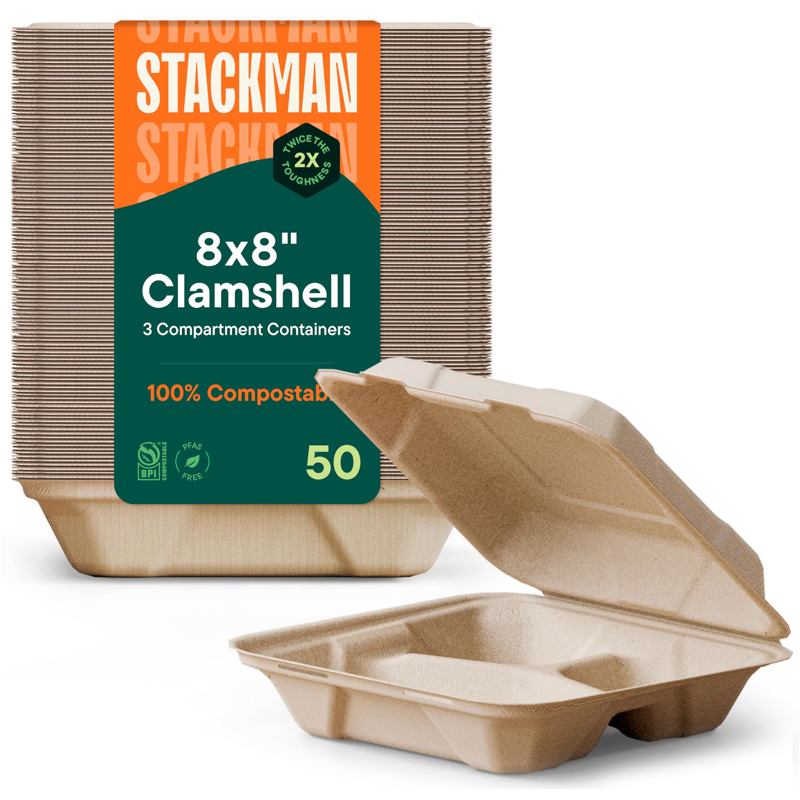 Buy 100% Compostable Clamshell Take Out Food Containers [8X8" 3 ...