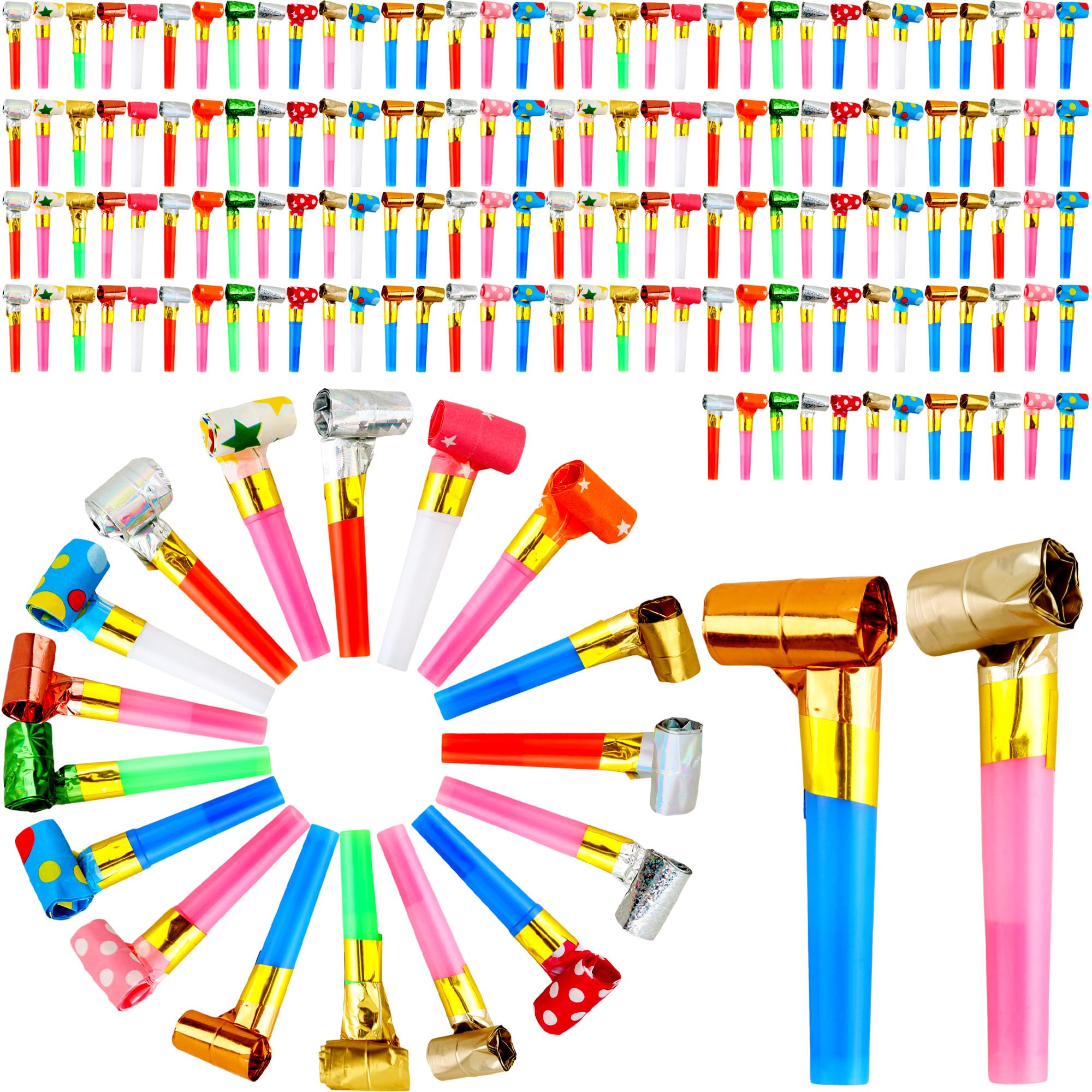 Amazon.com: Cagemoga 160 Pack Party Blowouts Noisemakers Colorful Party ...