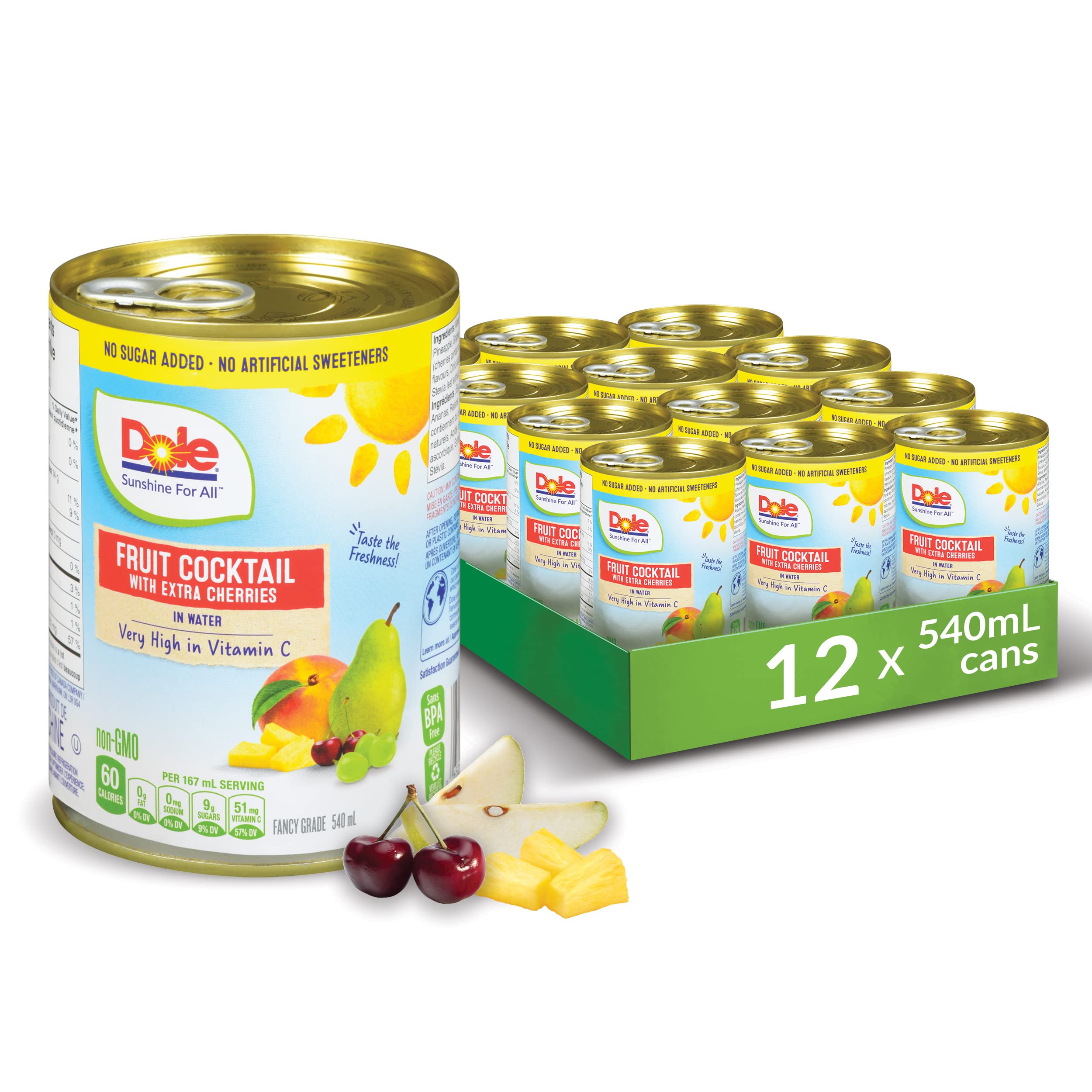 Dole Canned Fruit, Fruit Cocktail with Cherries in Water, Non-GMO, No ...