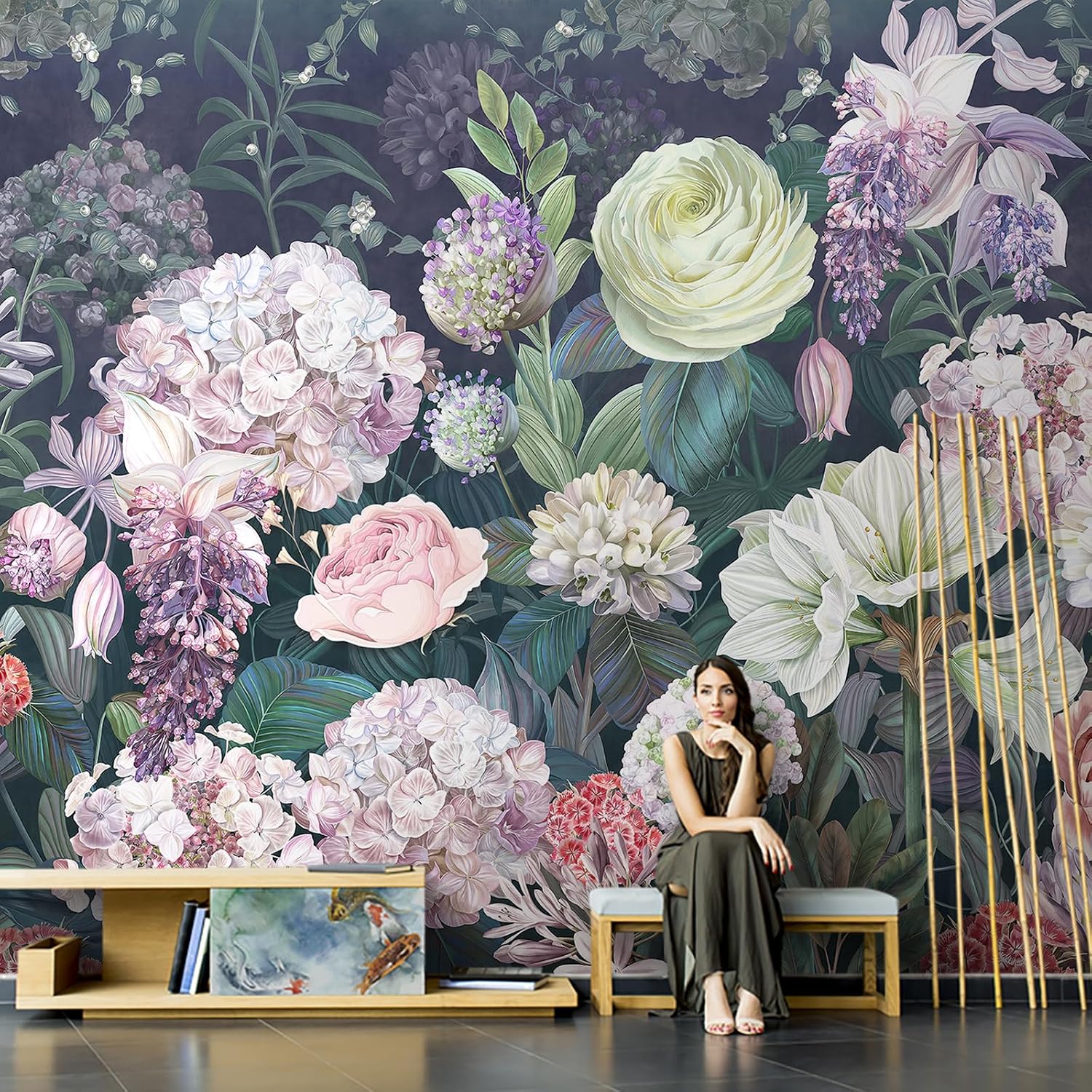 ARVOTONE Peel and Stick Floral Wall Mural Wallpaper, Watercolor ...