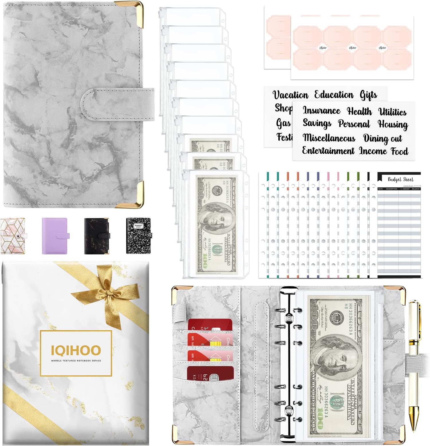 Amazon.com : Budget Binder with Zipper Envelopes, 27Pcs Marble Budget ...