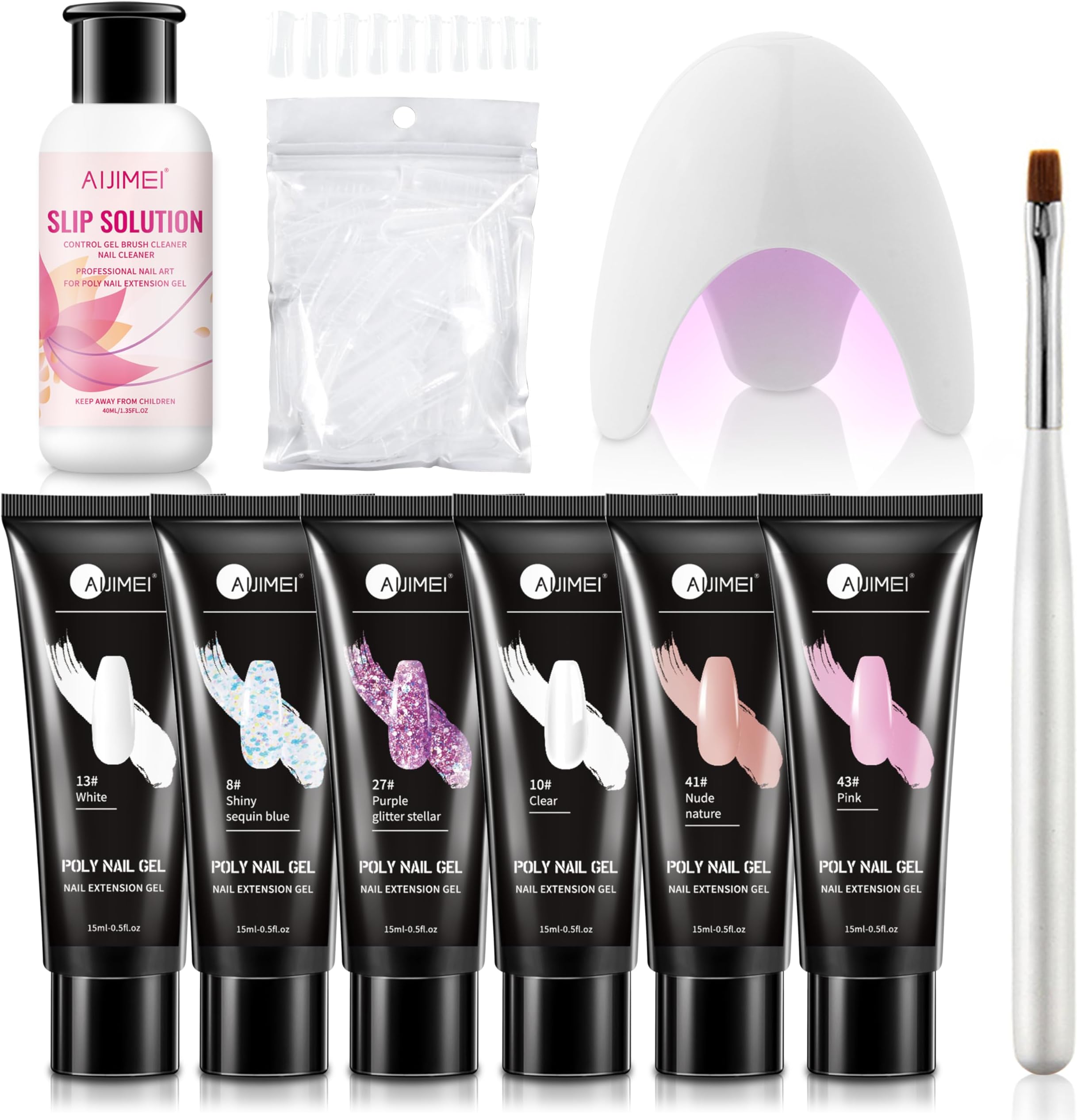 Amazon.com : AIJIMEI Poly Nail Gel Kit 6 Colors 0.5fl.oz Poly Nail Art ...