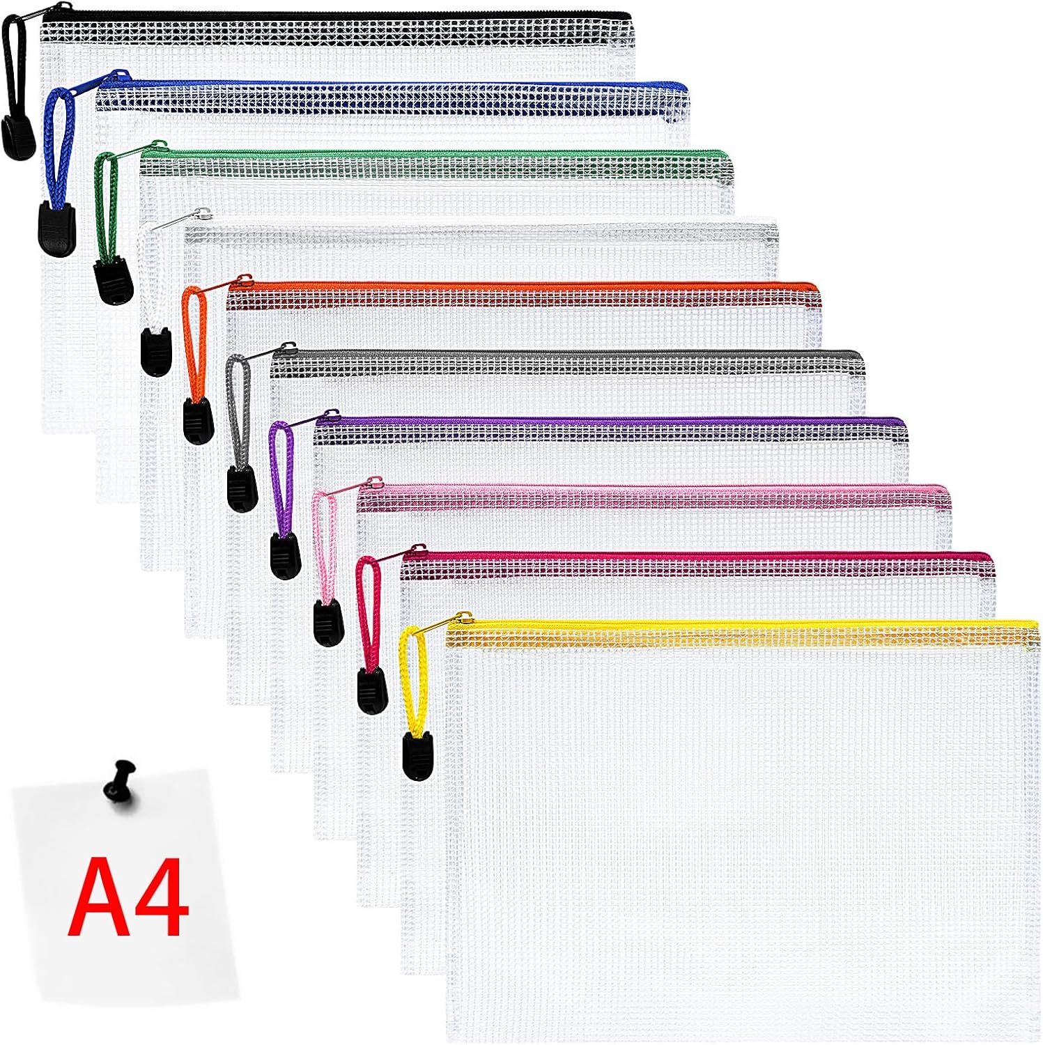 Vicloon Plastic Wallets, 10Pcs A4 Zip Lock Bags, Mesh Document Wallet ...